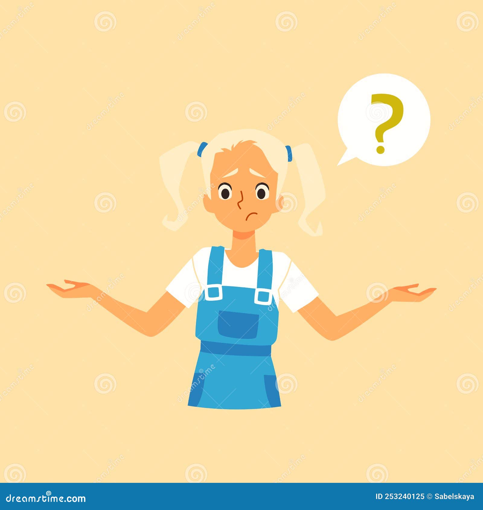 Cartoon Character of Kid Girl Think with Question Mark, Ask for Solving ...