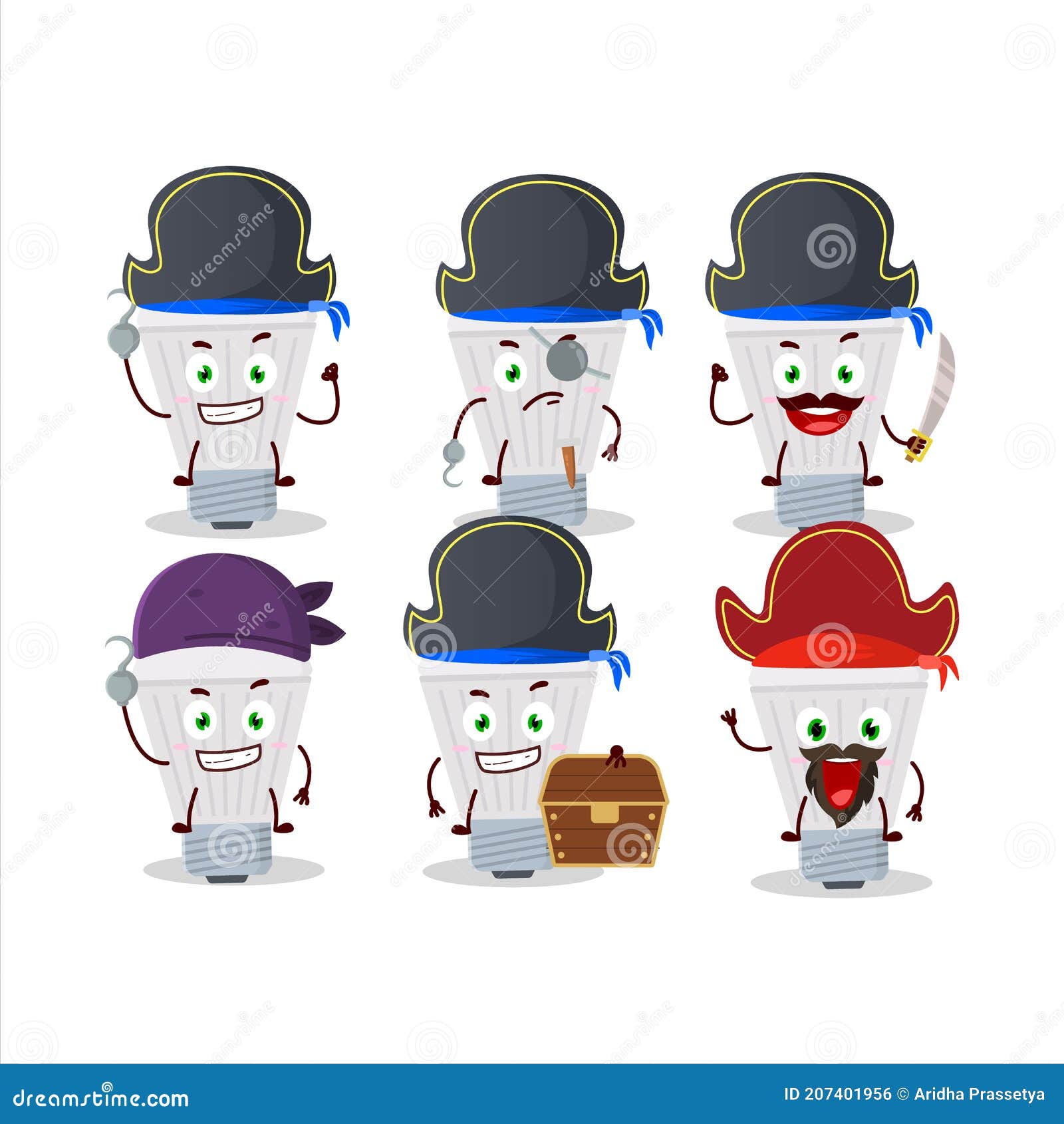Cartoon Character of Led with Various Pirates Emoticons Stock Vector ...