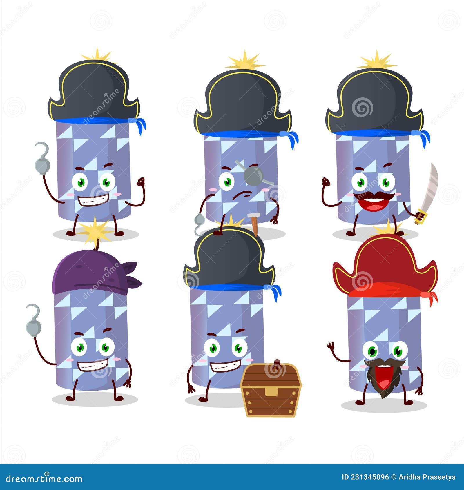 Cartoon Character of Light Blue Firecracker with Various Pirates ...