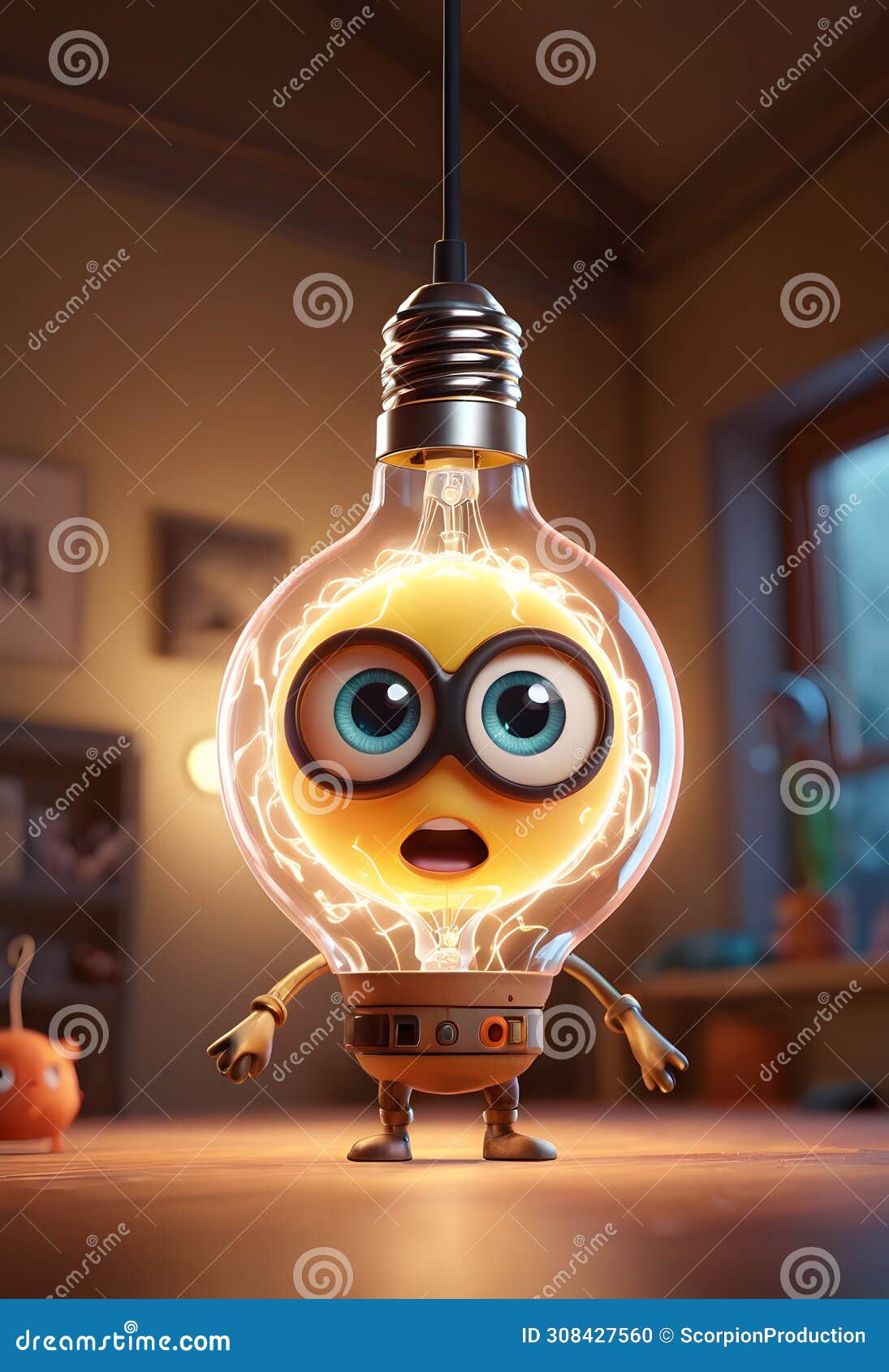 A Cartoon Character with a Light Bulb on His Head Stock Photo - Image ...