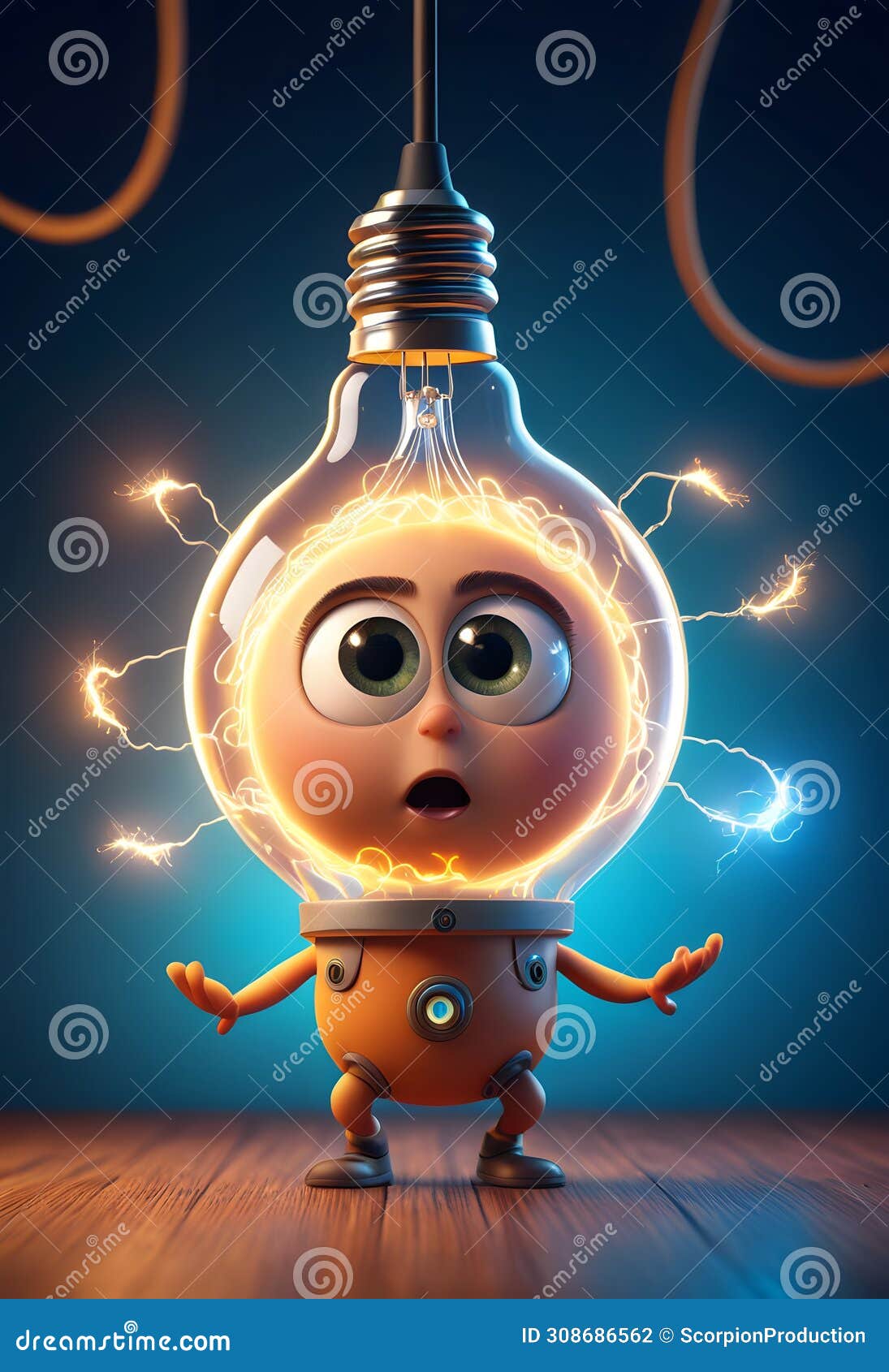 A Cartoon Character with a Light Bulb on His Head Stock Photo - Image ...