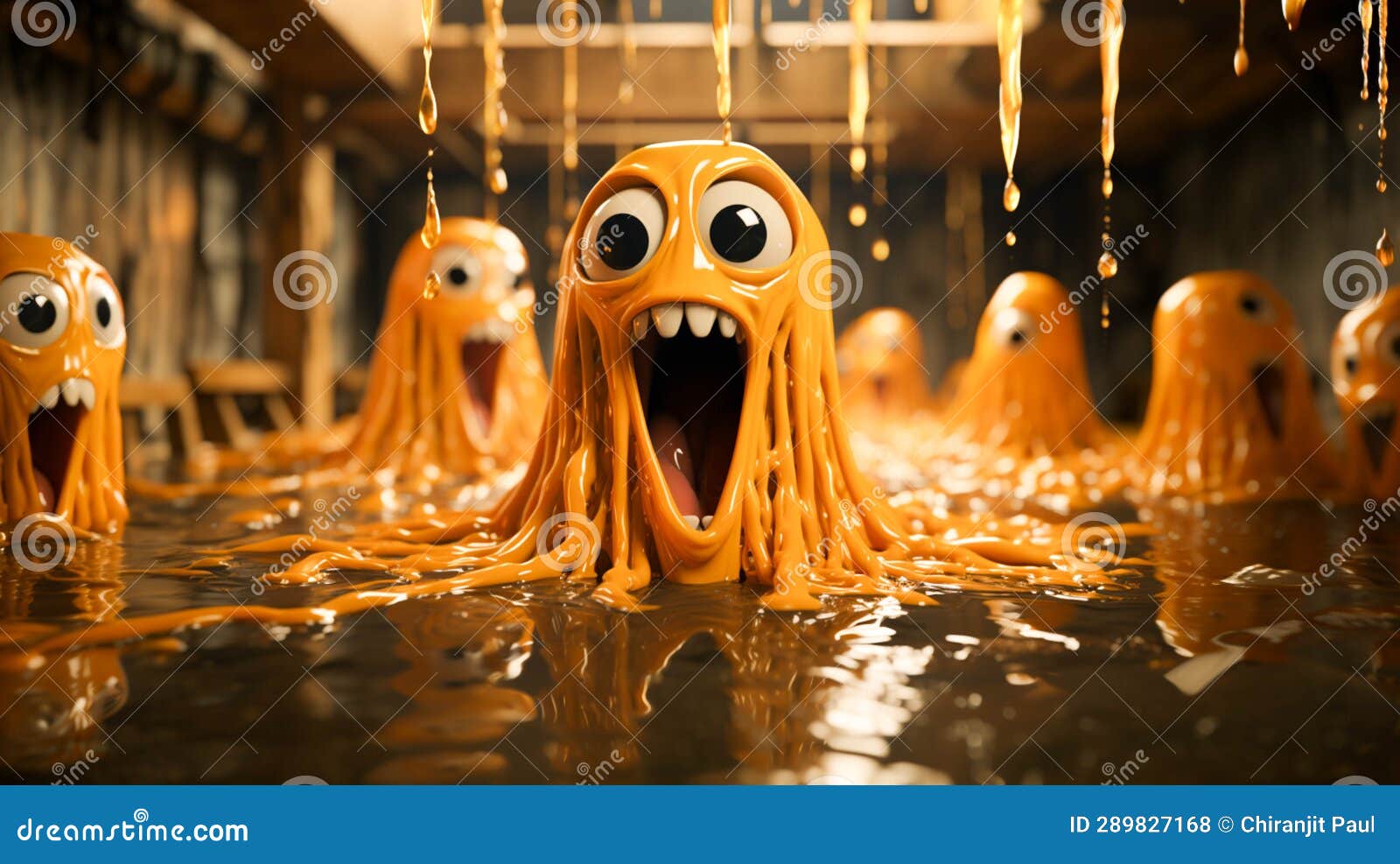 A Cartoon Character with Lots of Liquid Dripping Down Stock ...