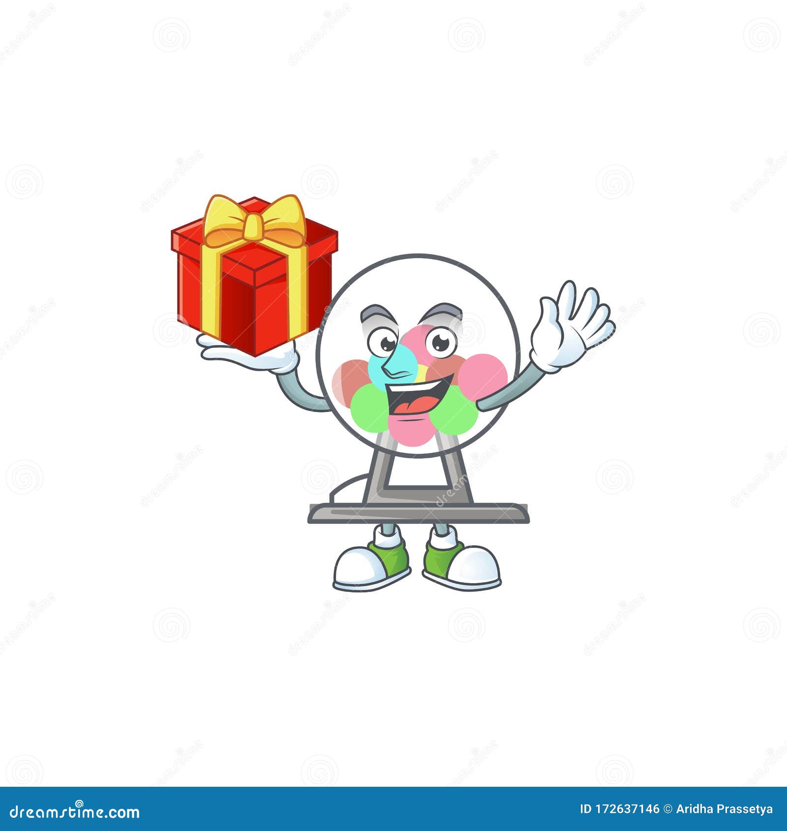 Cartoon Character of Lottery Machine Ball with a Box of Gift Stock ...
