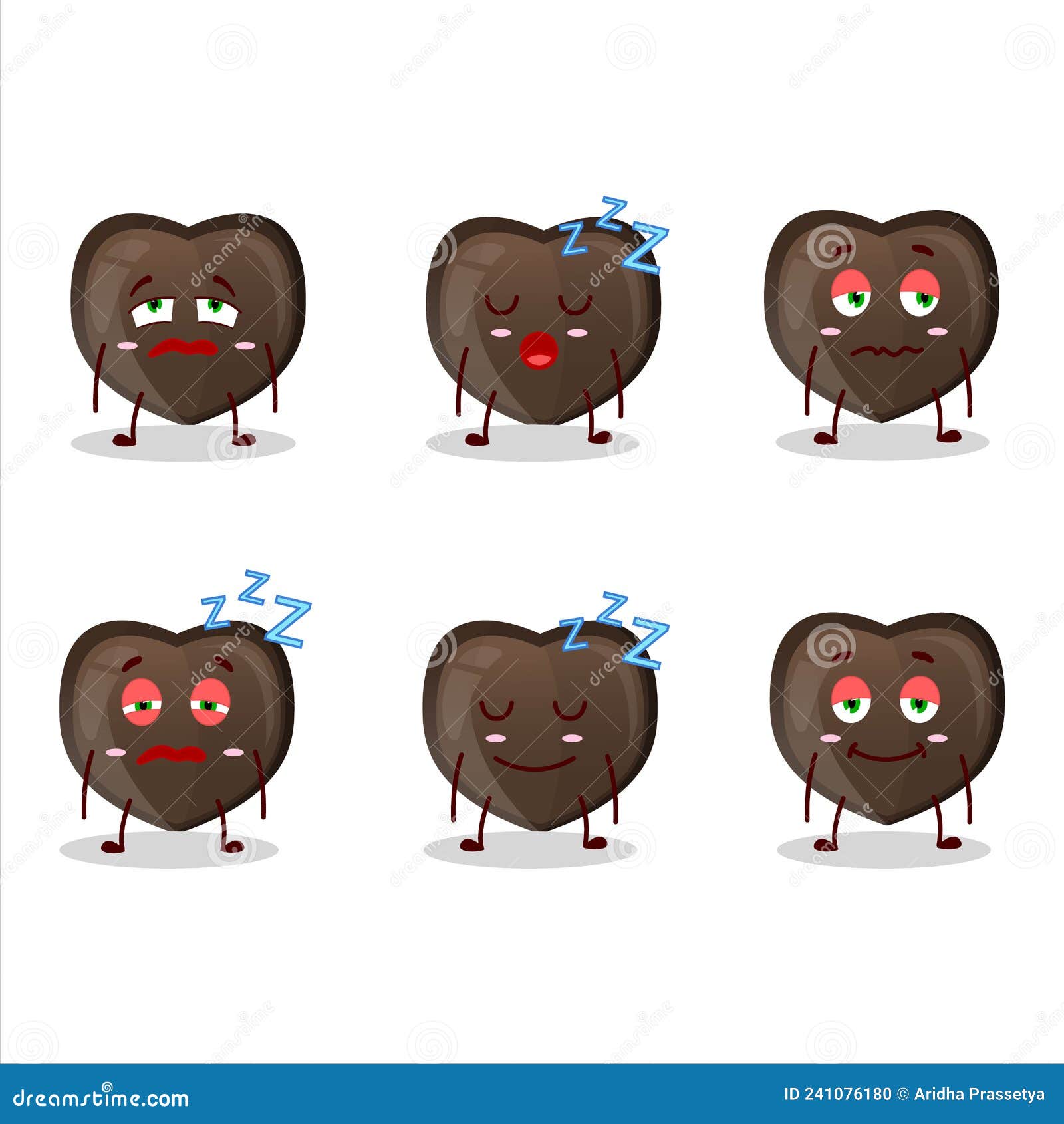 Cartoon Character of Love Chocolate Candy with Sleepy Expression Stock ...