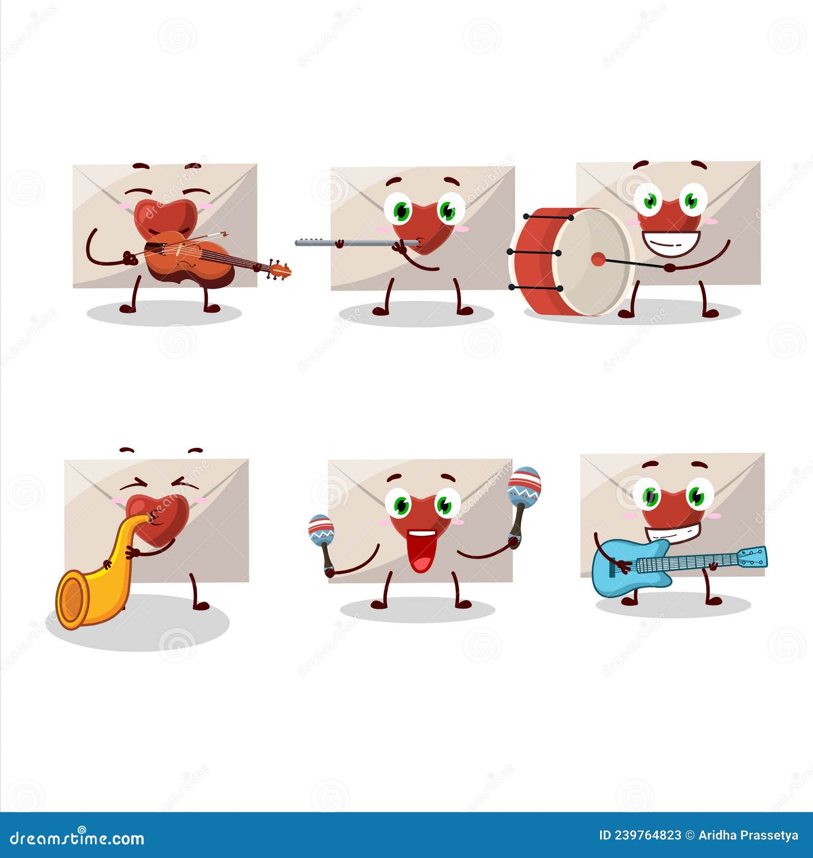 Cartoon Character of Love Envelope Playing Some Musical Instruments ...