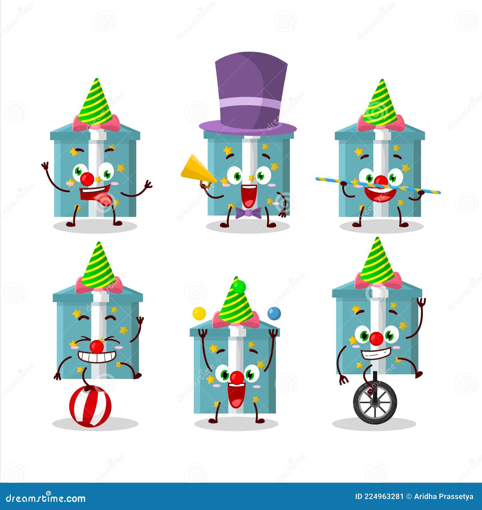 Cartoon Character of Magic Gift Box with Various Circus Shows Stock ...