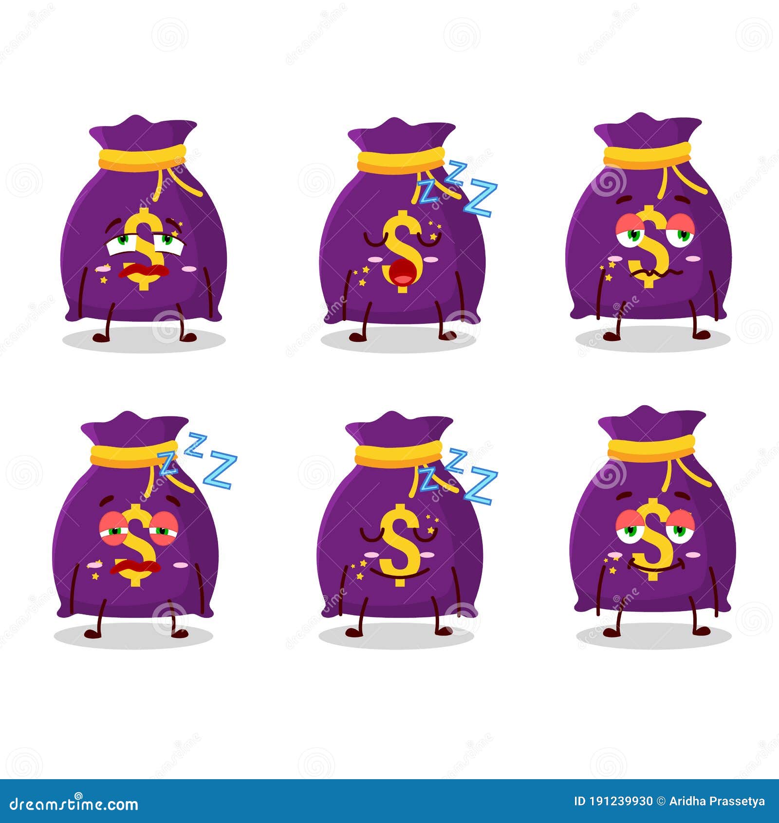Cartoon Character of Magic Money Sack with Sleepy Expression Stock ...