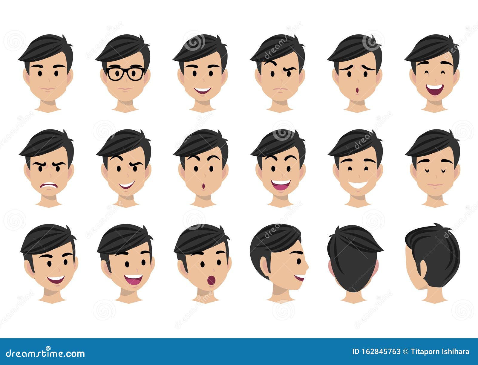 Cartoon Character with Man Head Vector Set Stock Vector - Illustration ...