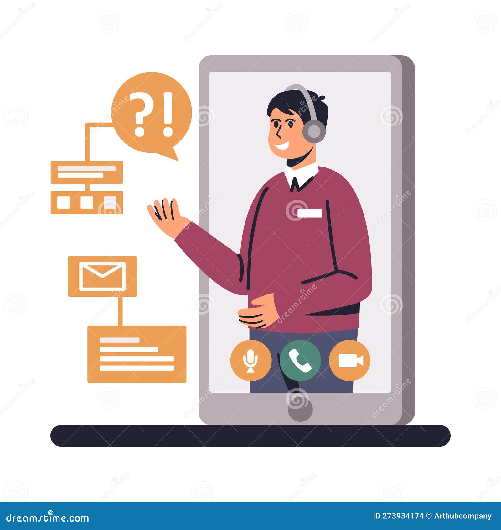 Cartoon Character of Man Working As Call Center Operator Stock Vector ...