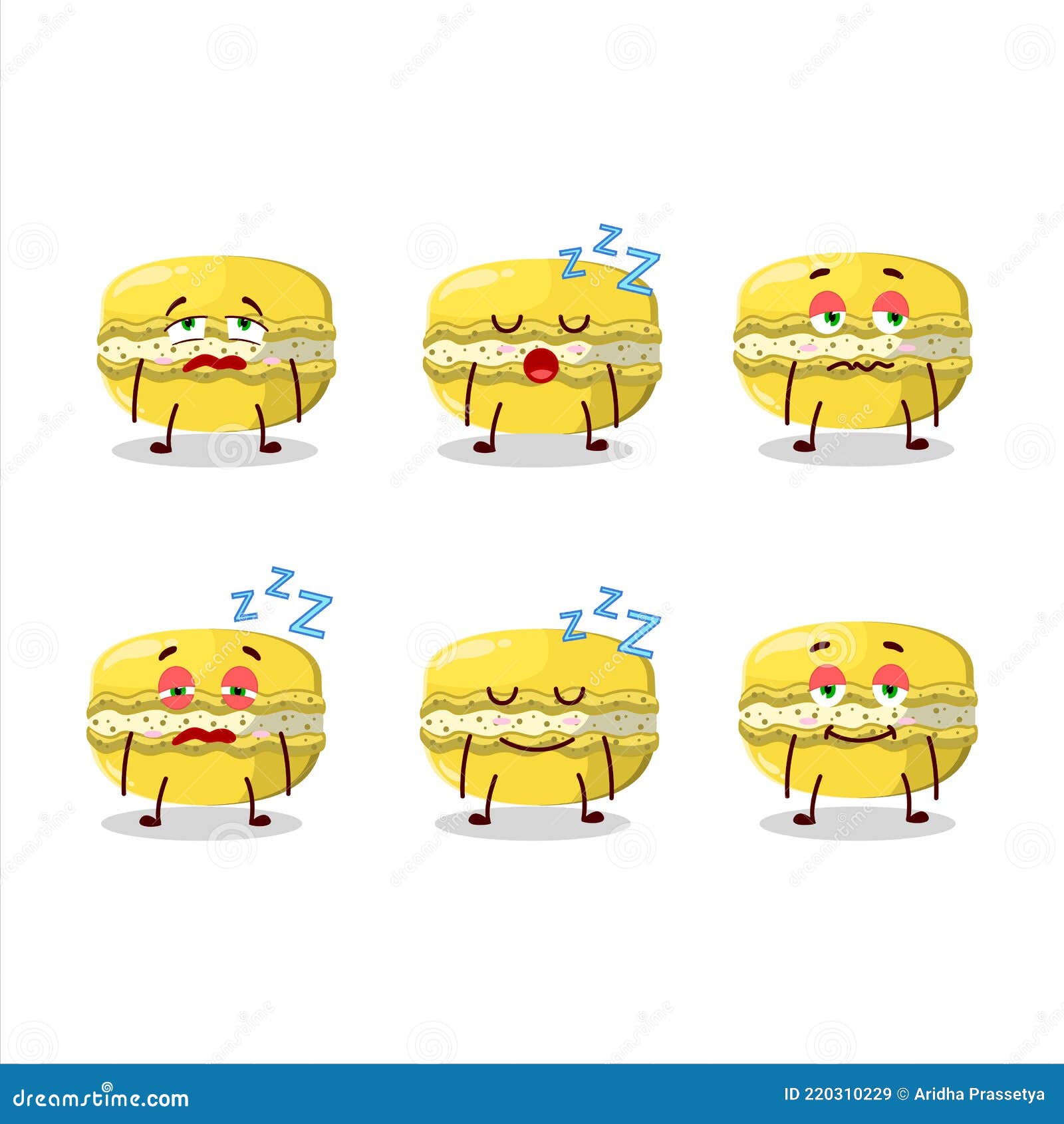 Cartoon Character of Mango Macaron with Sleepy Expression Stock Vector ...