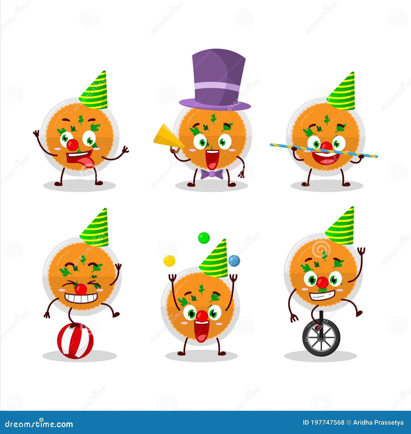 Cartoon Character of Mashed Orange Potatoes with Various Circus Shows ...