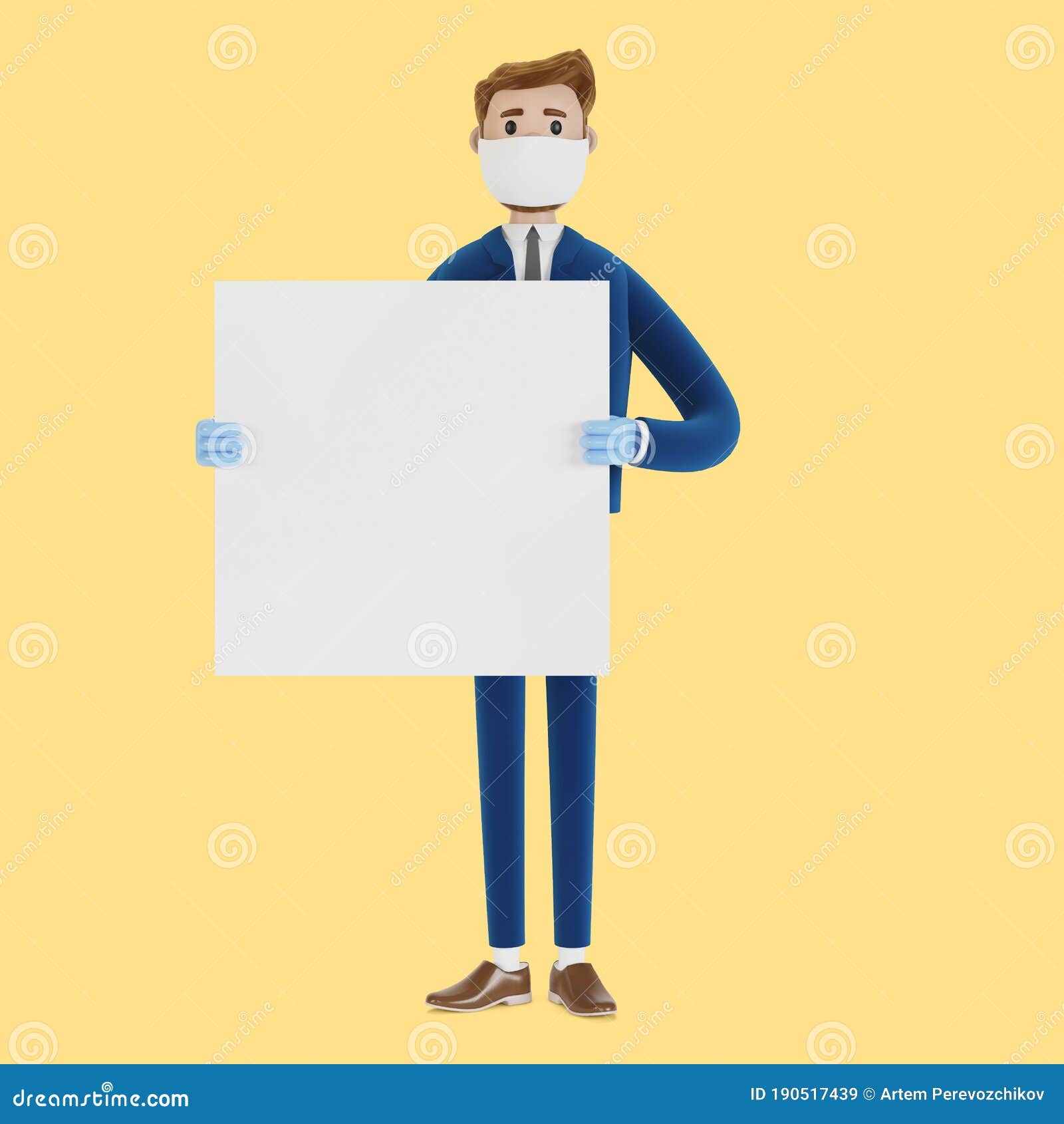 Cartoon Character in Mask with a Poster. Stock Illustration ...