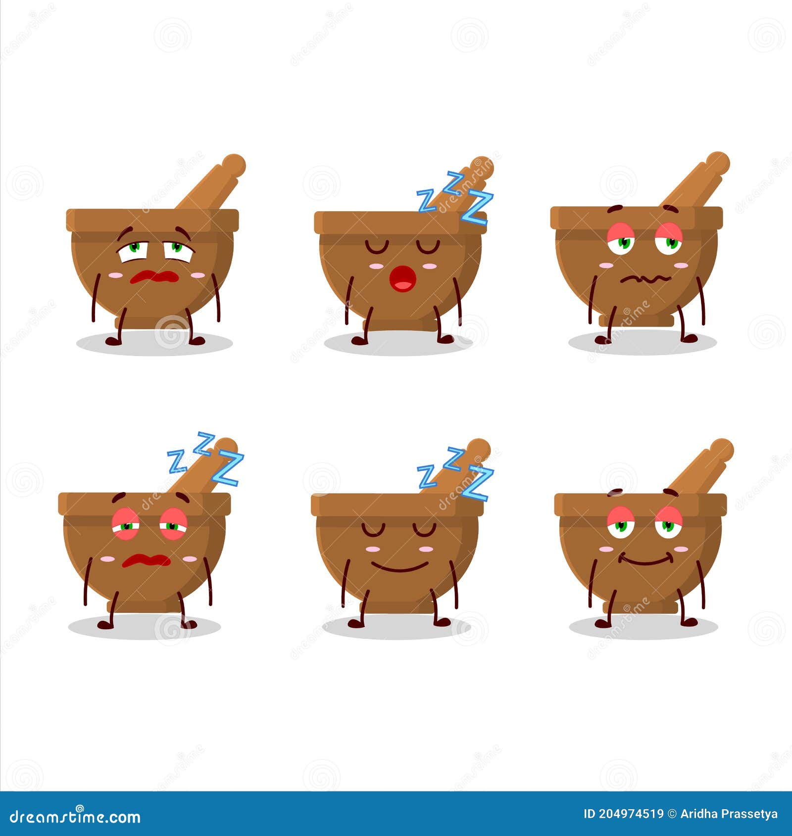 Cartoon Character of Mortar and Pestle with Sleepy Expression Stock ...