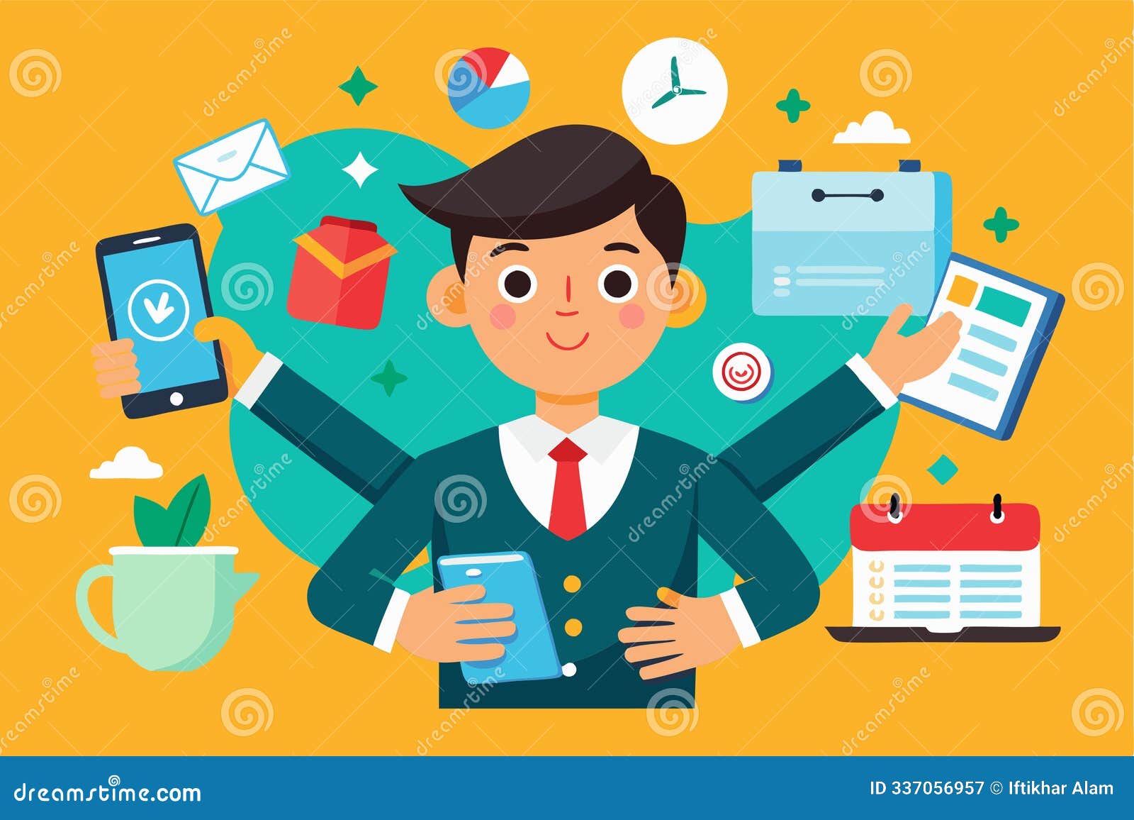 A Cartoon Character Multitasking with Devices and Documents in a ...