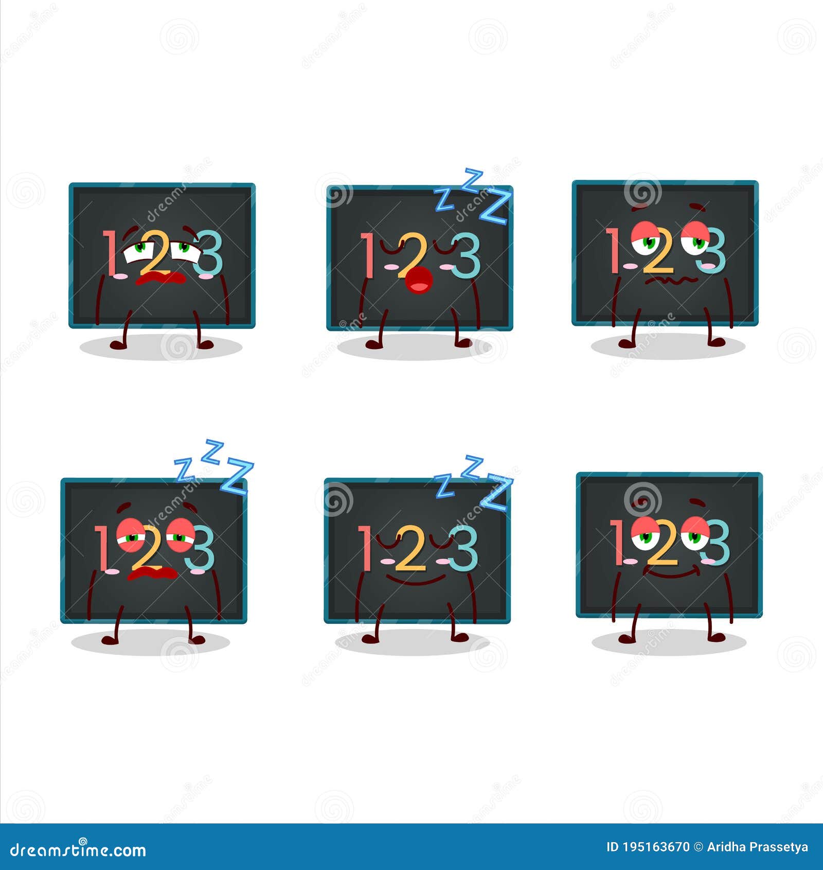 Cartoon Character of Numeric on Board with Sleepy Expression Stock ...
