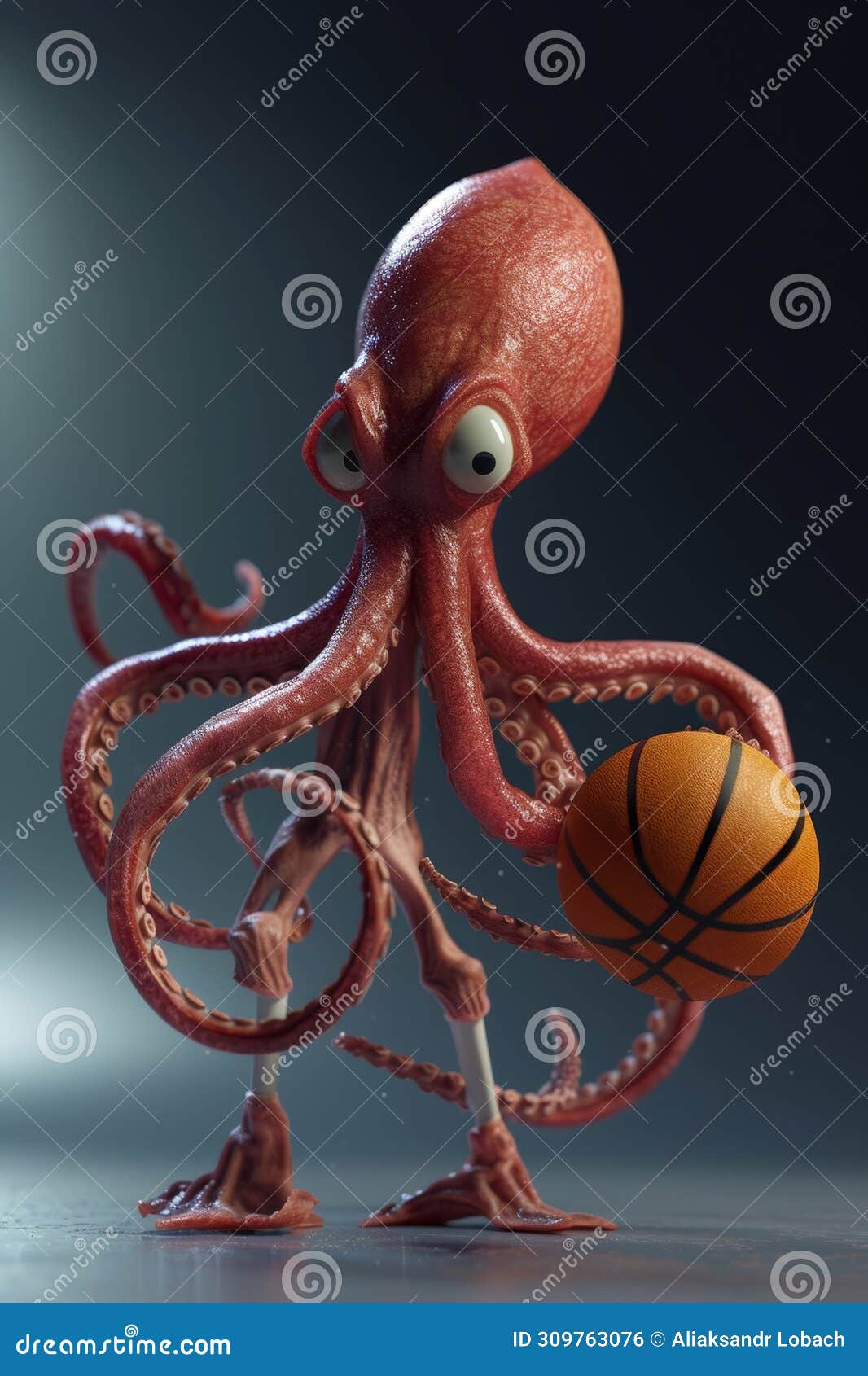 Cartoon Character of an Octopus with a Basketball. 3d Illustration ...