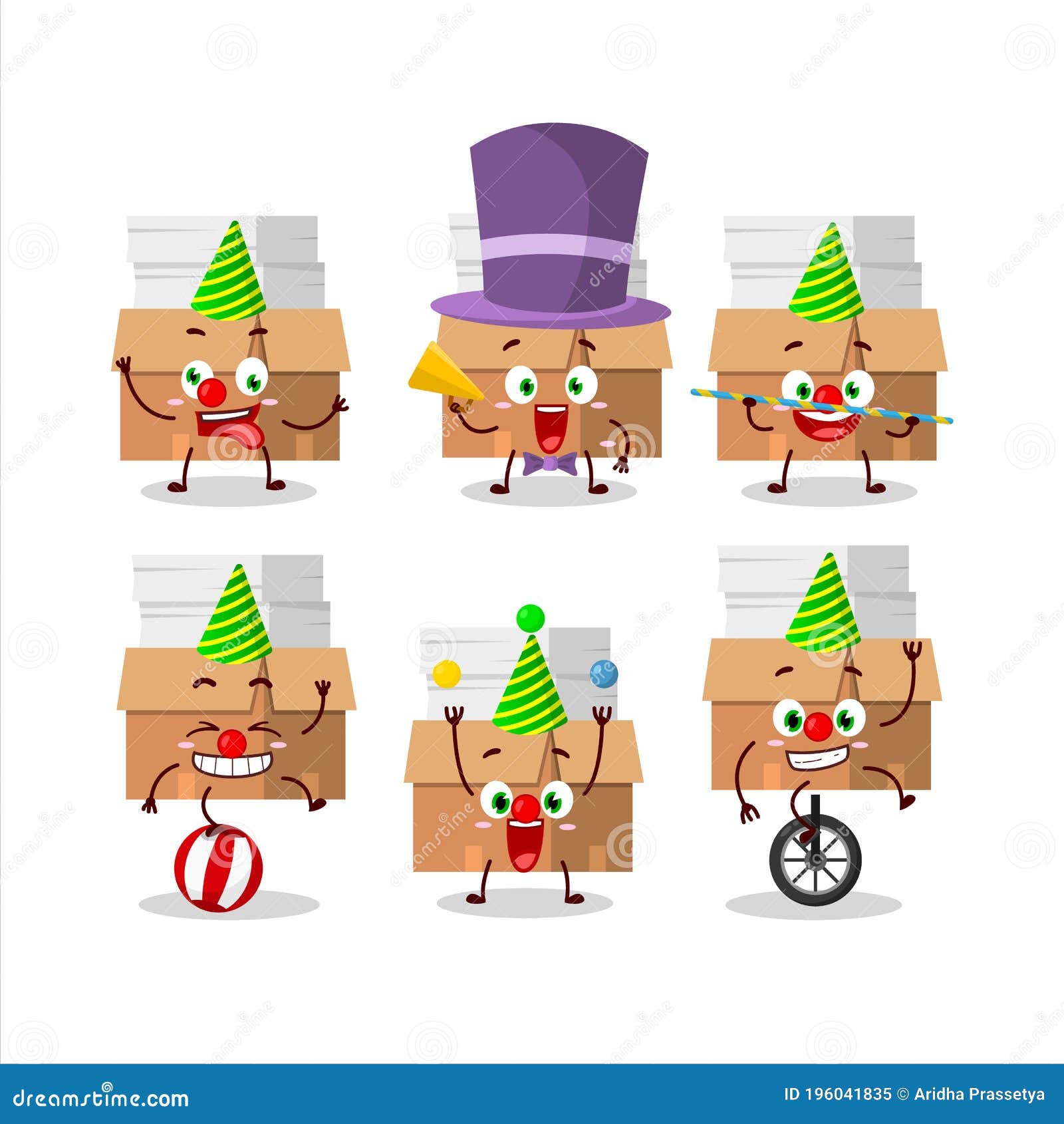 Cartoon Character of Office Boxes with Paper with Various Circus Shows ...