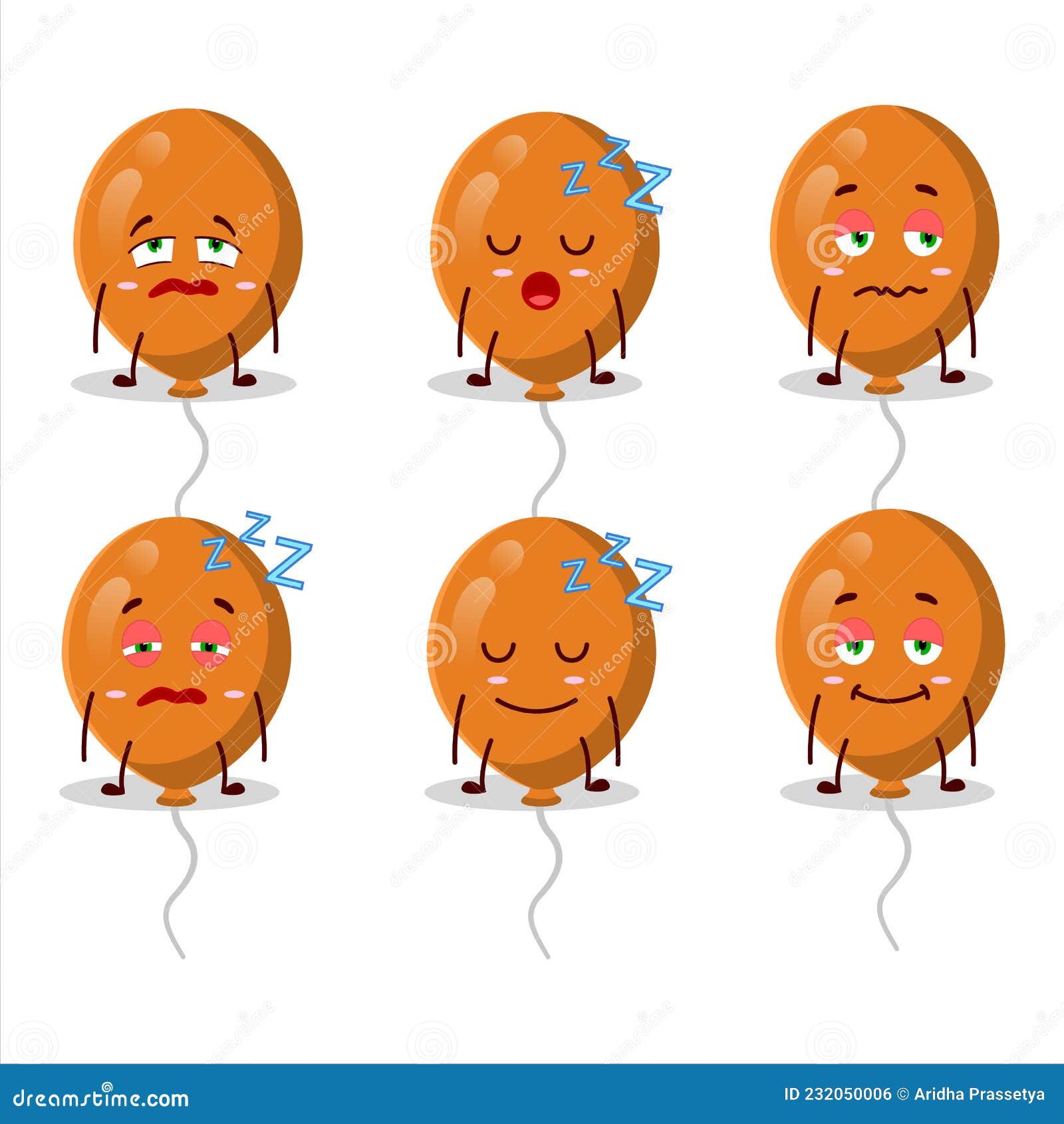 Cartoon Character of Orange Balloons with Sleepy Expression Stock ...
