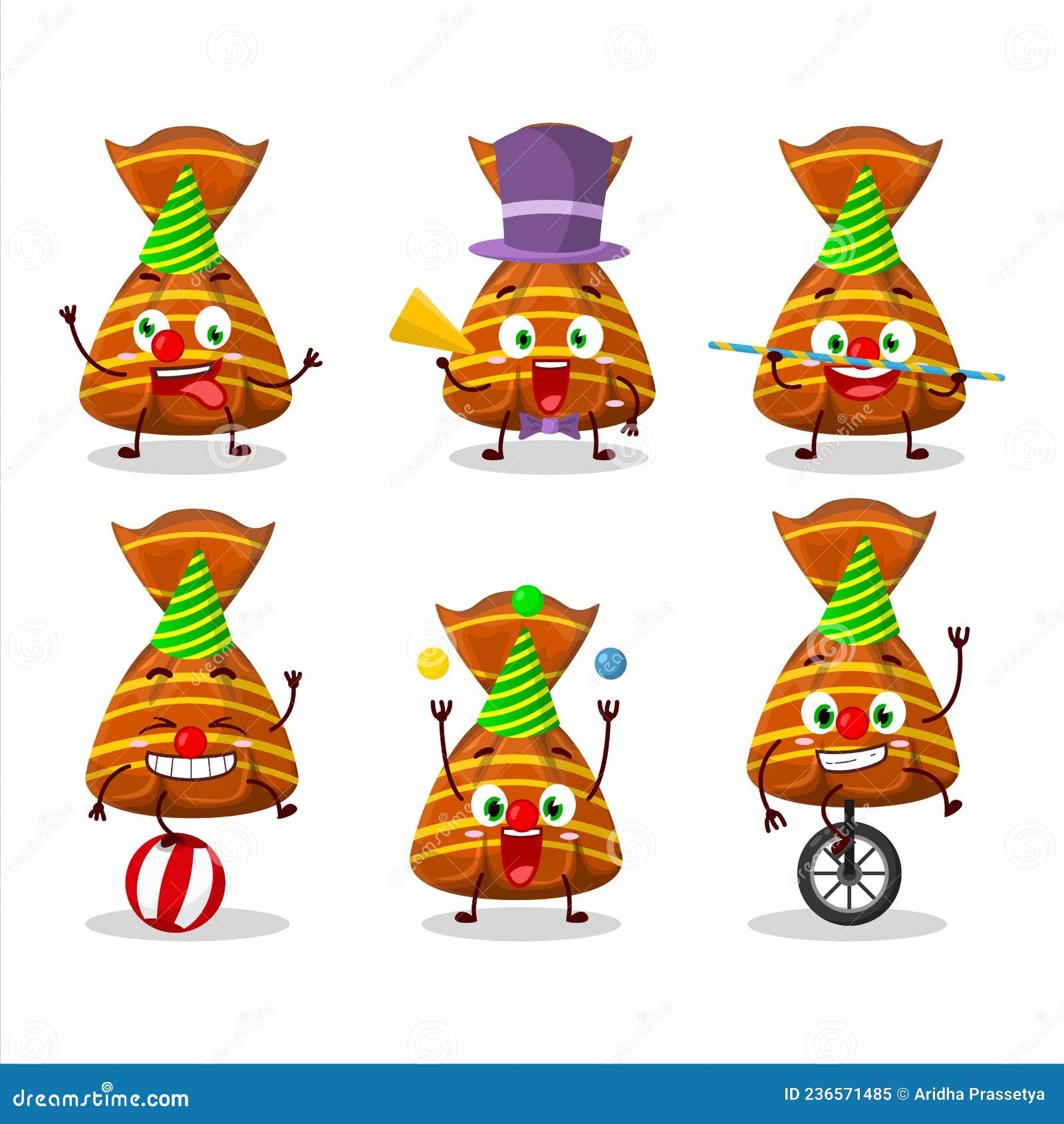 Cartoon Character of Orange Candy Wrappers with Various Circus Shows ...