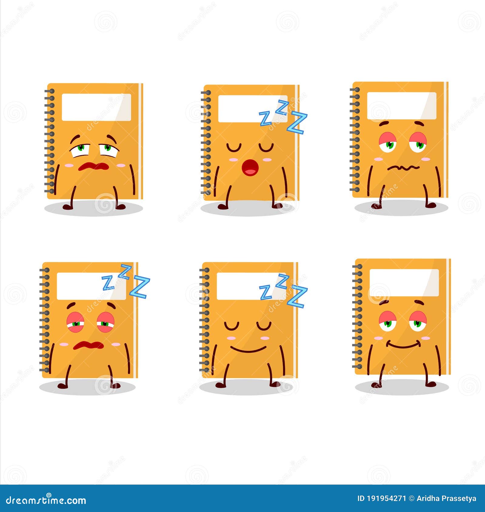 Cartoon Character of Orange Study Book with Sleepy Expression Stock ...