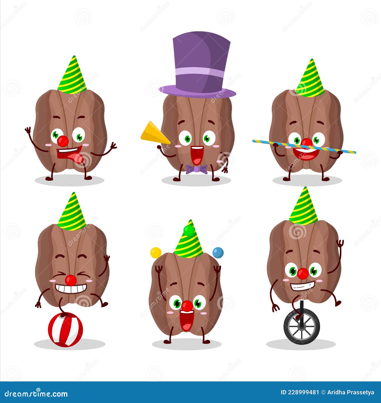 Cartoon Character of Pecans with Various Circus Shows Stock Vector ...