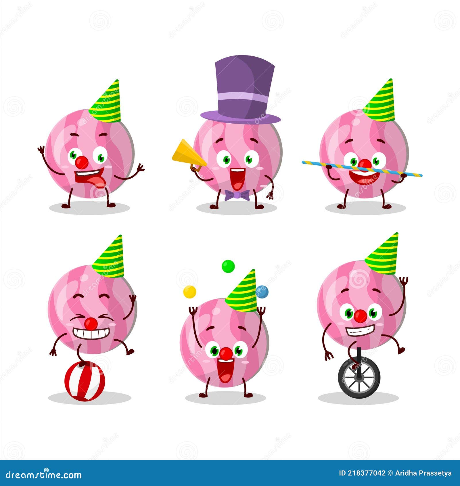 Cartoon Character of Pink Candy with Various Circus Shows Stock Vector ...