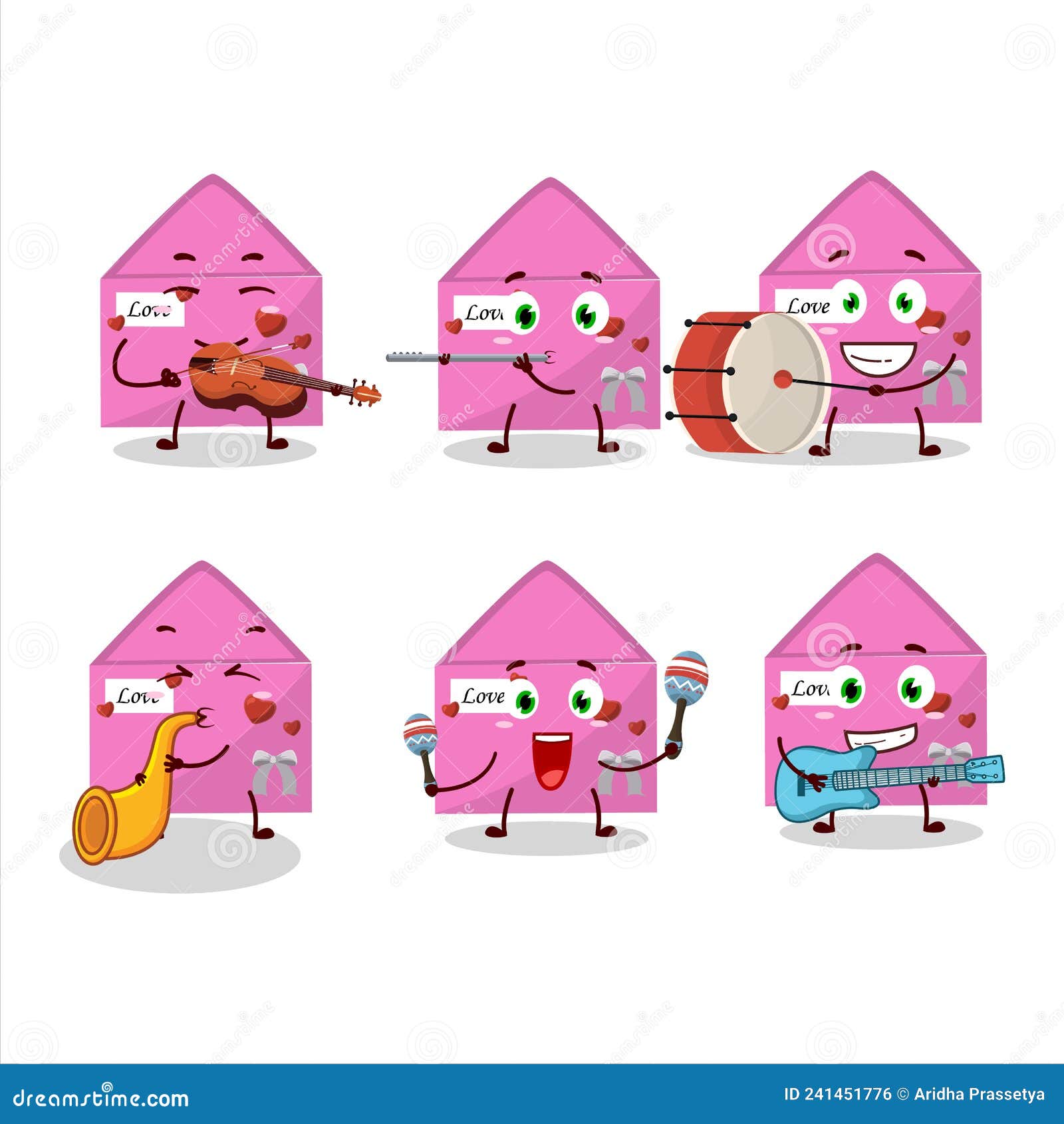 Cartoon Character of Pink Love Envelope Playing Some Musical ...