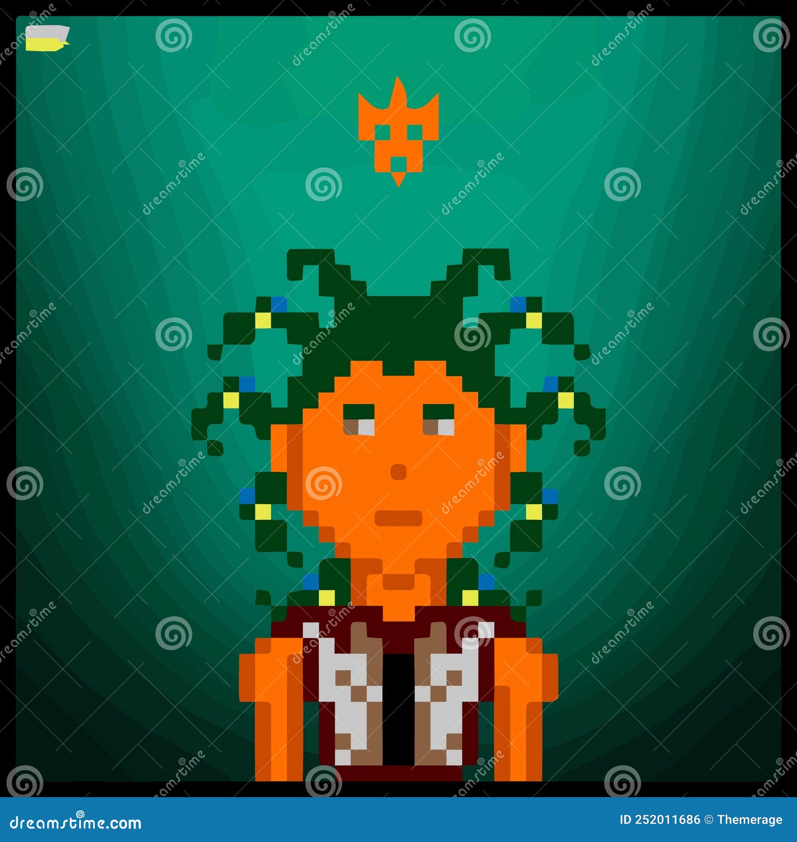 Cartoon Character in Pixel Vector Art Using a Color Filled Background ...