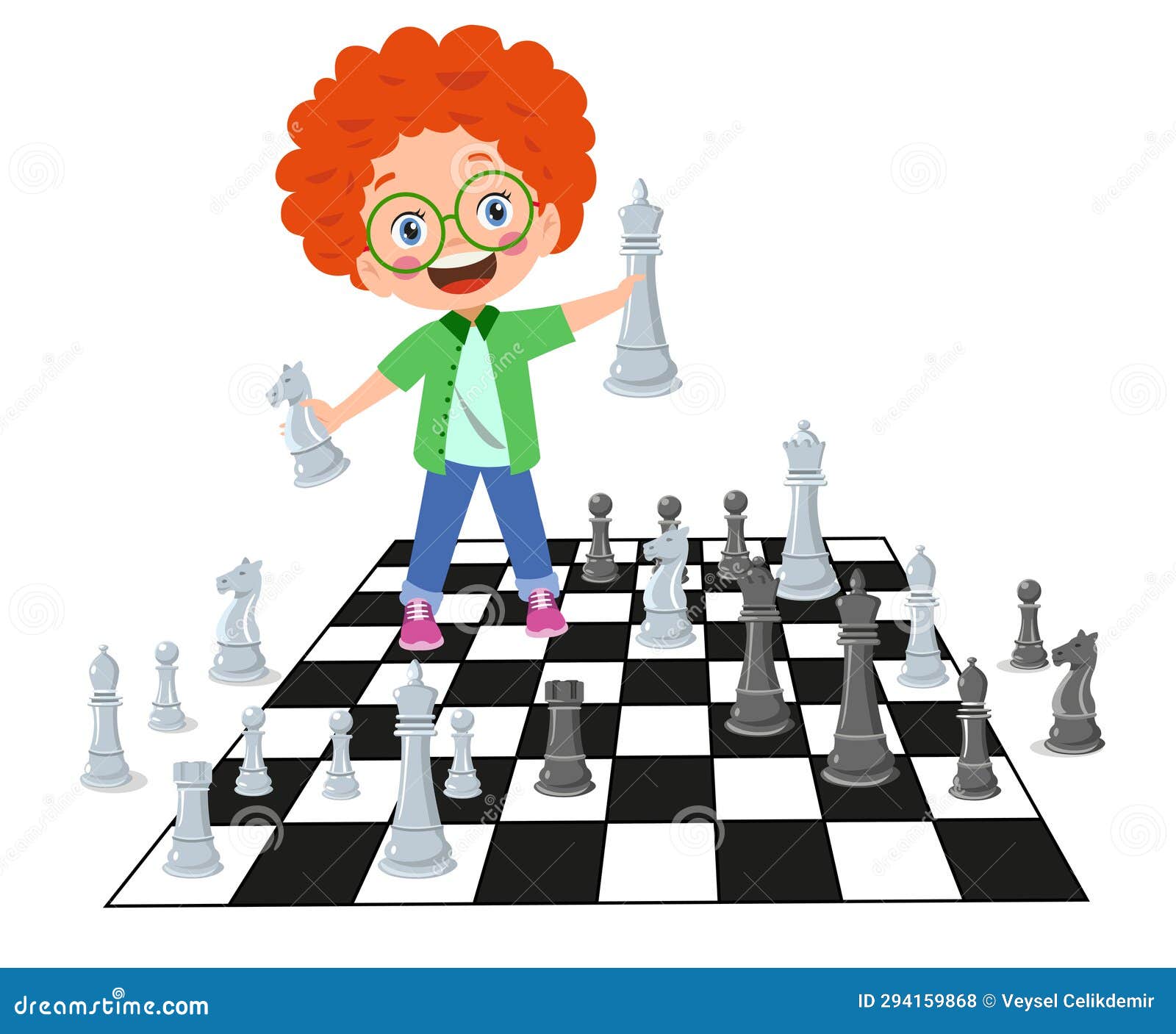 Cartoon Character Playing Chess Game Stock Illustration - Illustration ...