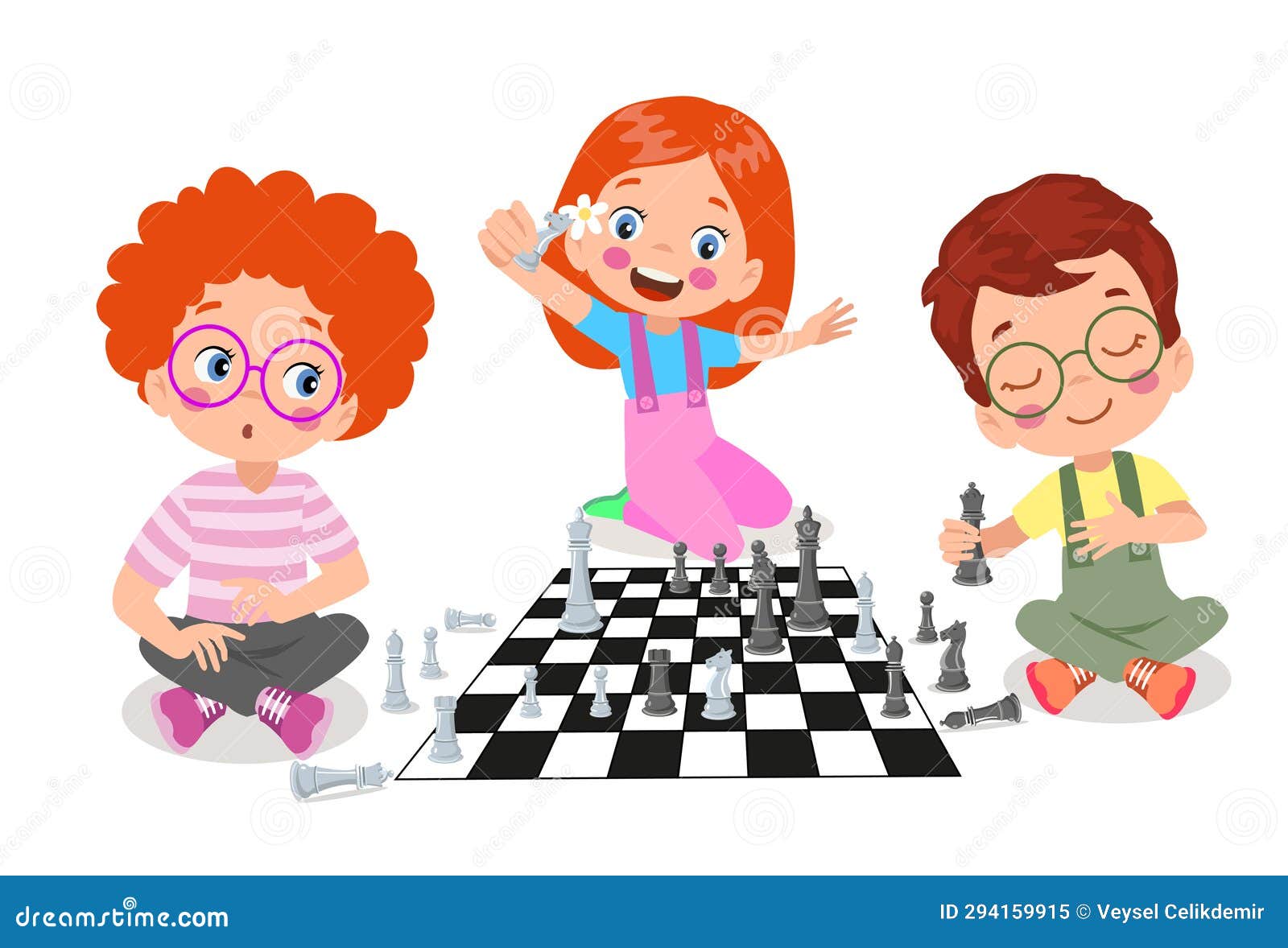 Cartoon Character Playing Chess Game Stock Illustration - Illustration ...