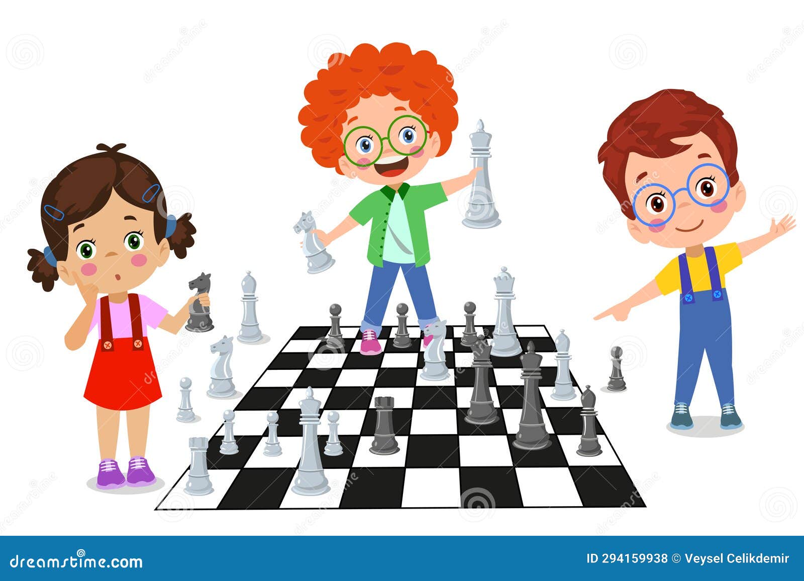 Cartoon Character Playing Chess Game Stock Illustration - Illustration ...