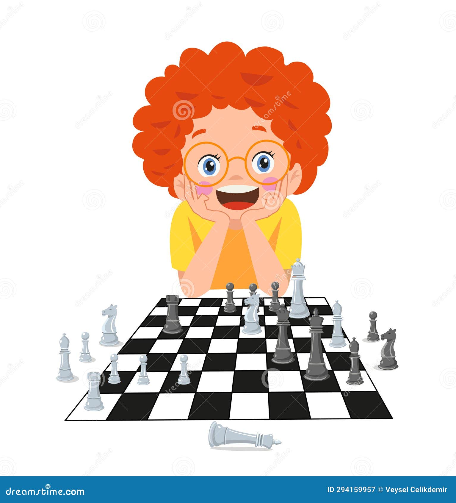 Cartoon Character Playing Chess Game Stock Illustration - Illustration ...