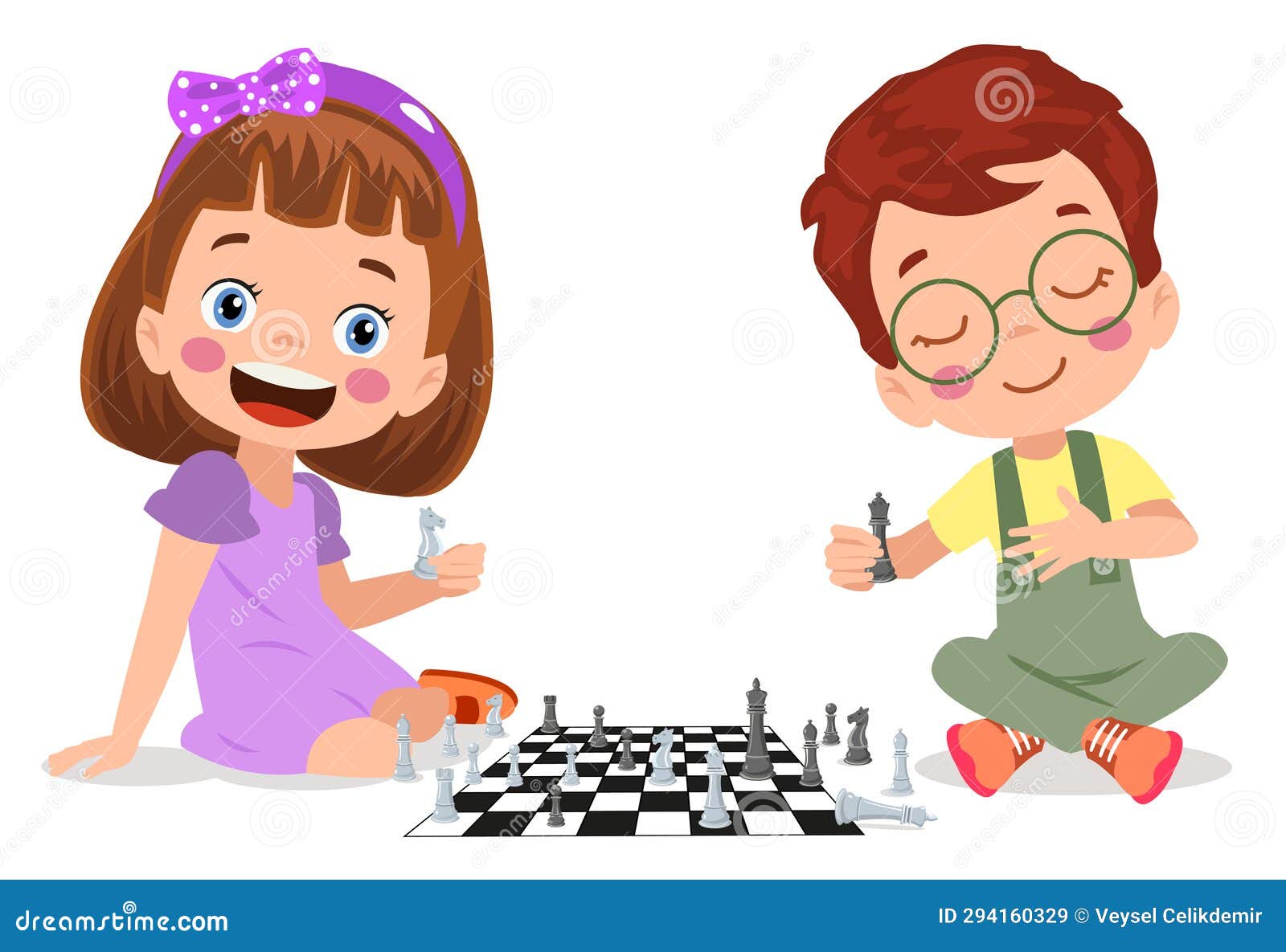 Cartoon Character Playing Chess Game Stock Illustration - Illustration ...