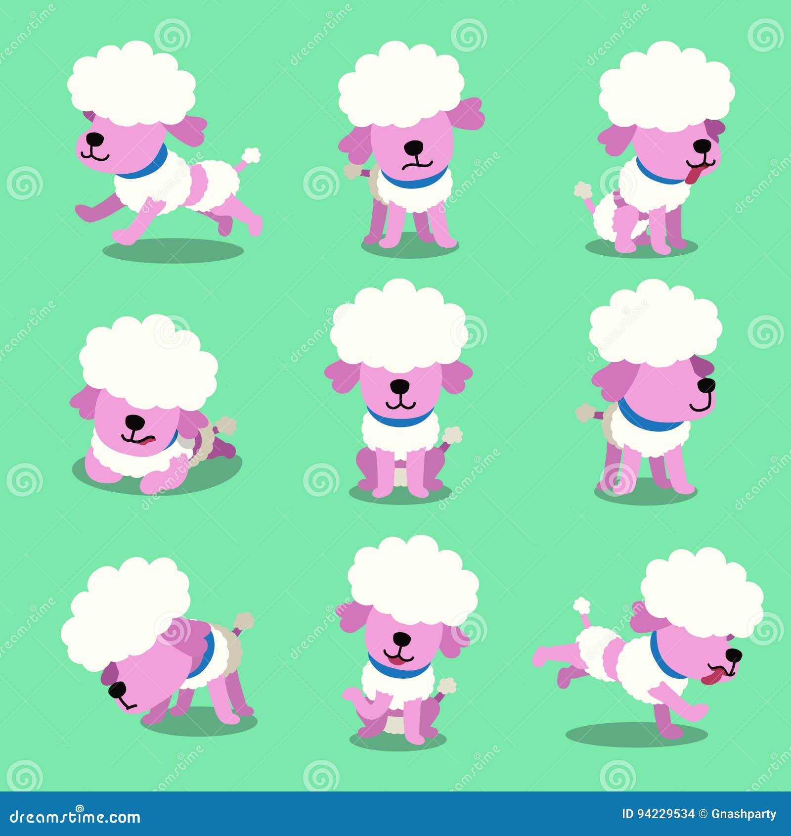 Cartoon Character Poodle Dog Poses Set Stock Vector - Illustration of ...