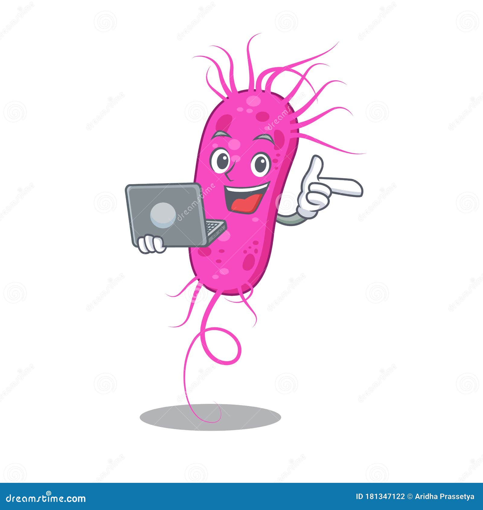 Cartoon Character of Pseudomoa Bacteria Clever Student Studying with a ...