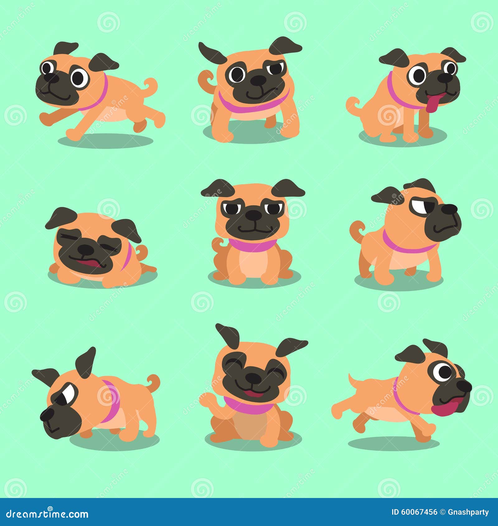 Cartoon Character Pug Dog Poses Stock Vector - Illustration of puppy ...