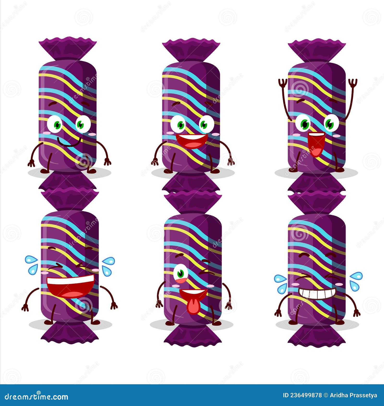 Cartoon Character of Purple Long Candy Package with Smile Expression ...