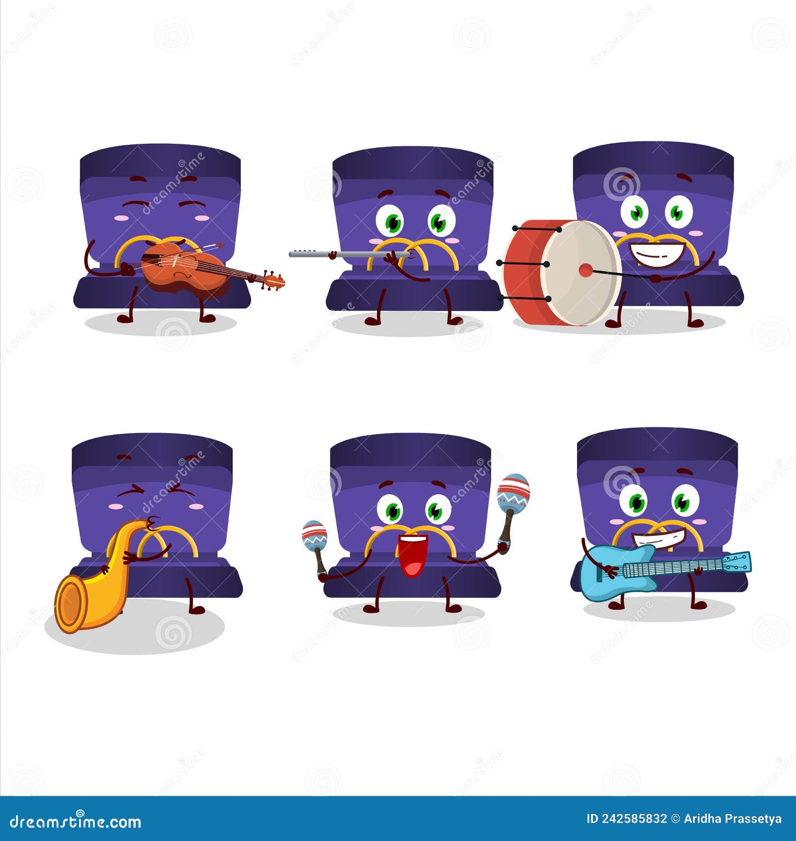 Cartoon Character of Purple Ring Box Playing Some Musical Instruments ...