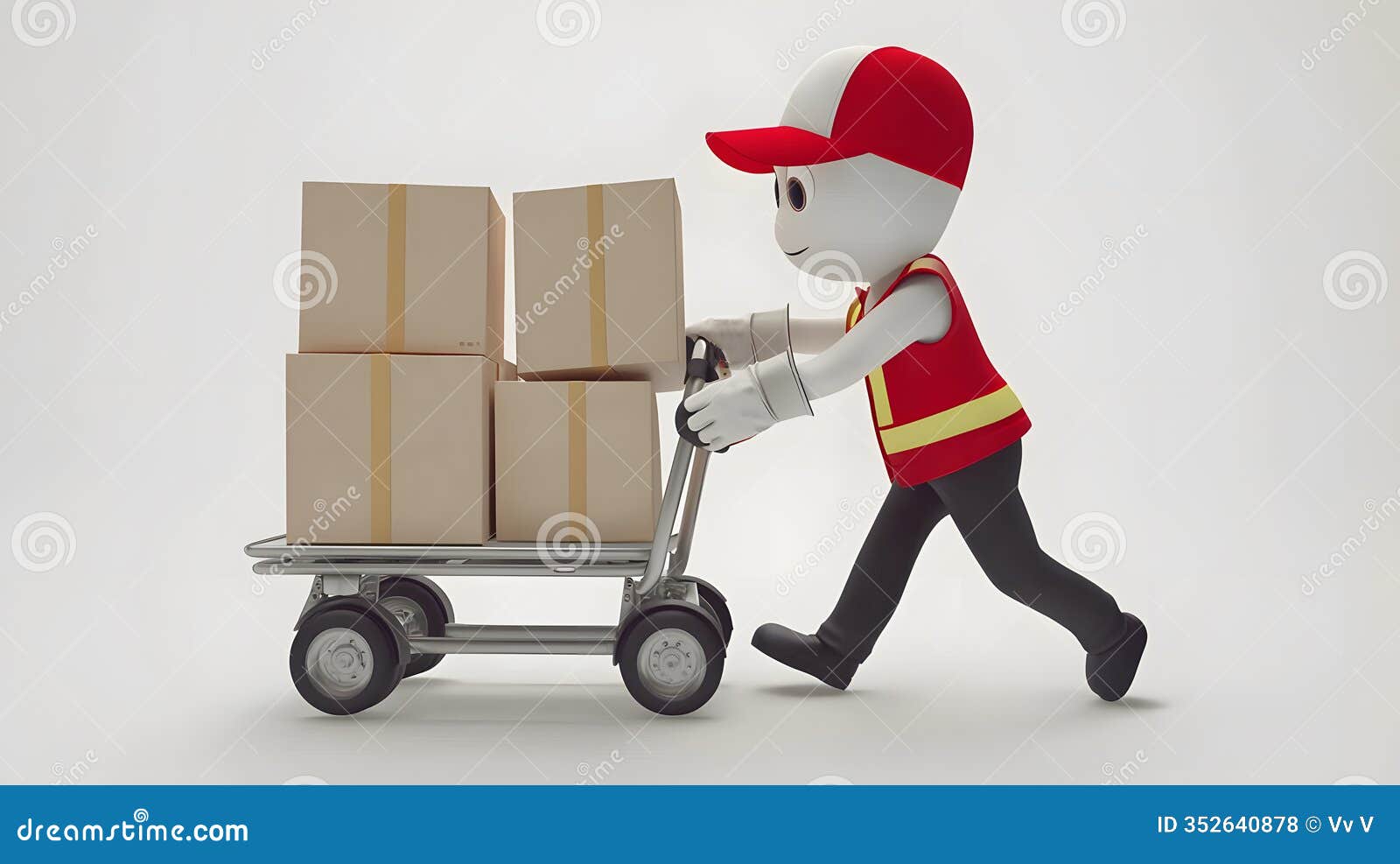 Cartoon Character Pushing Boxes on a Dolly Stock Illustration ...