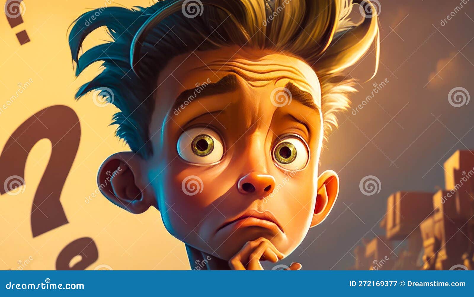 Cartoon Character with Question Mark in Front of Him. Generative AI ...