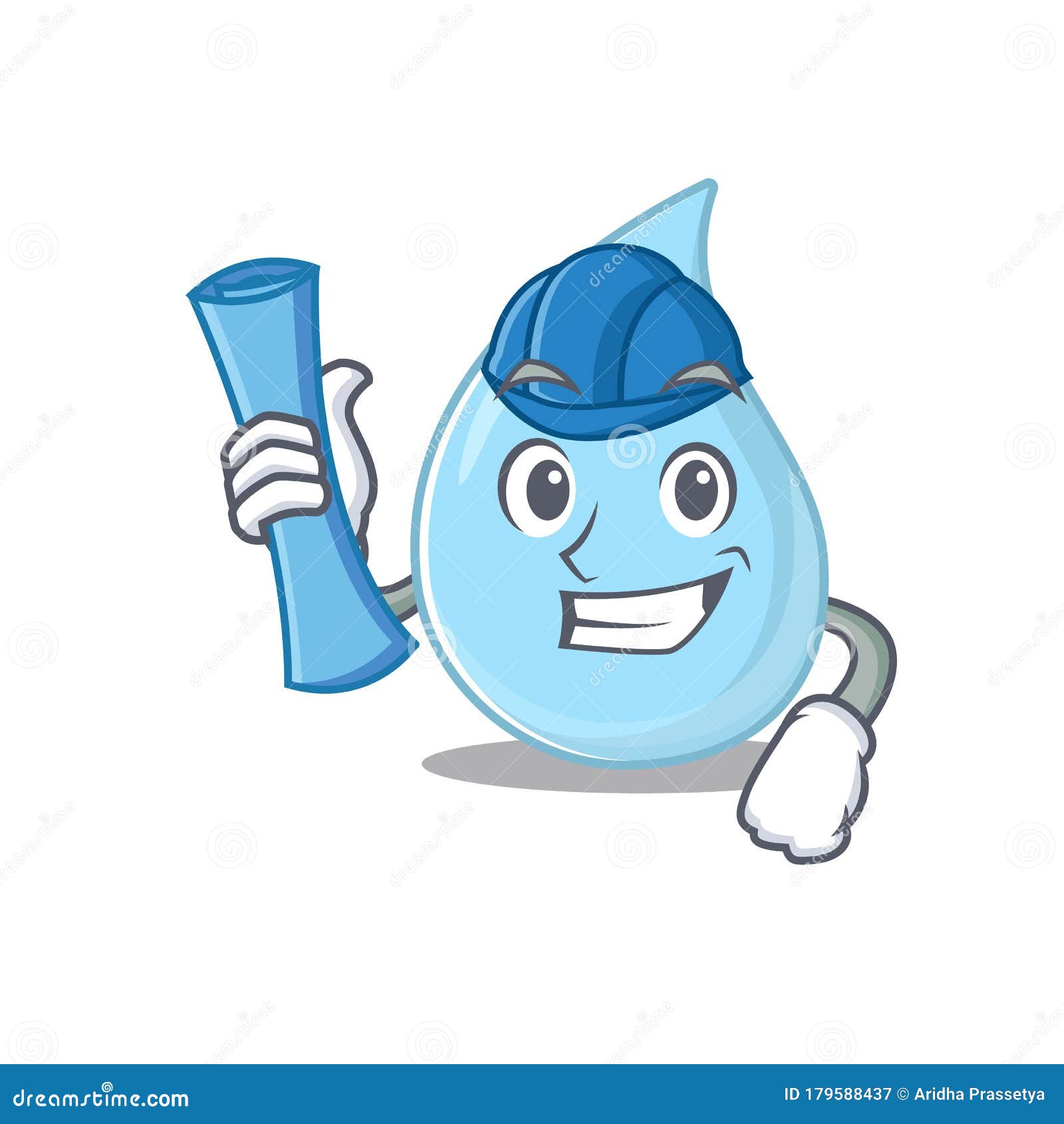 Cartoon Character of Raindrop Brainy Architect with Blue Prints and ...