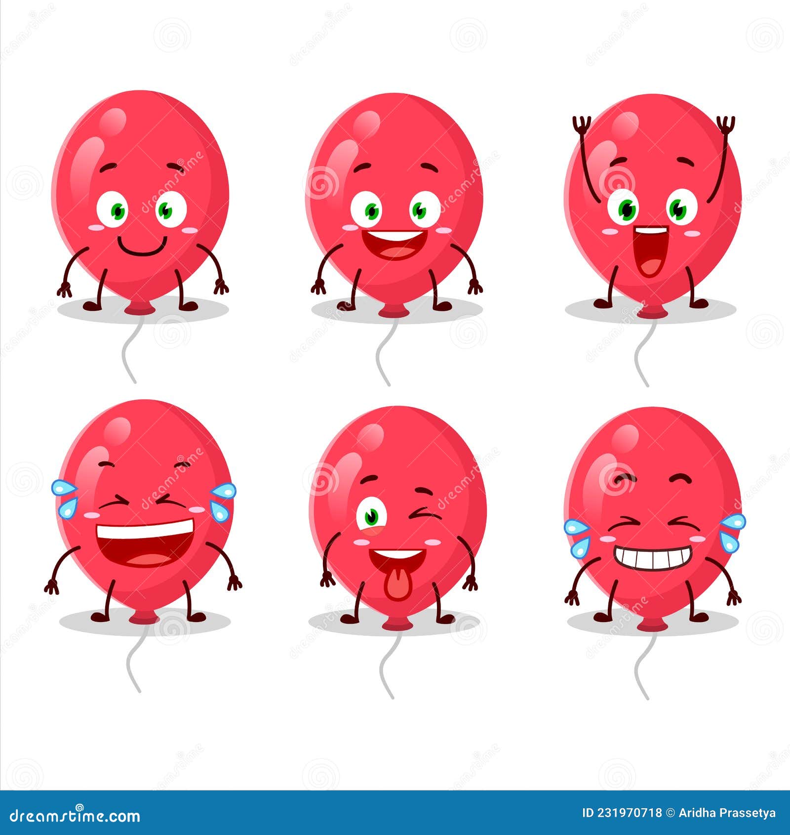 Cartoon Character of Red Balloons with Smile Expression Stock Vector ...