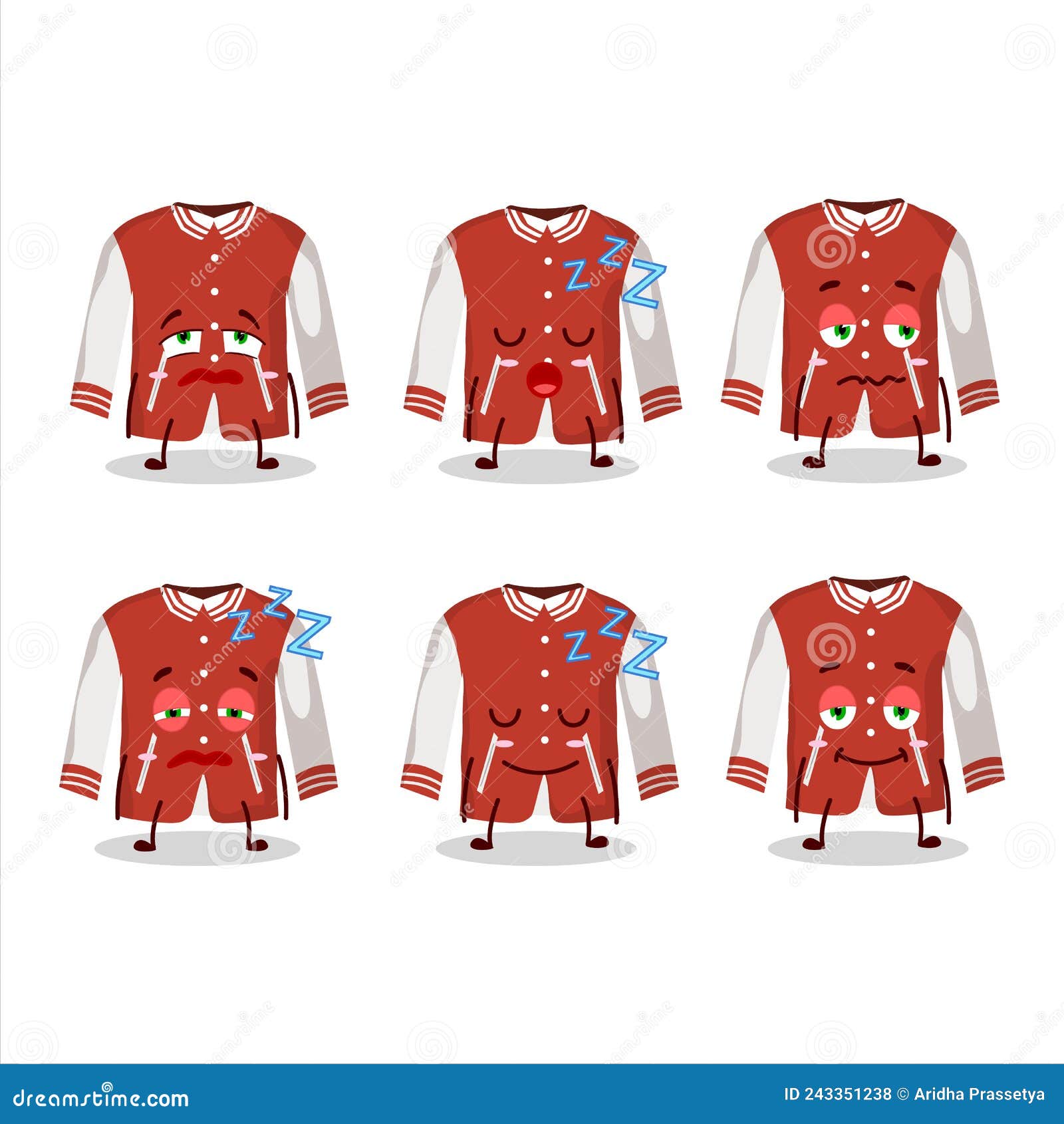 Cartoon Character of Red Baseball Jacket with Sleepy Expression Stock ...