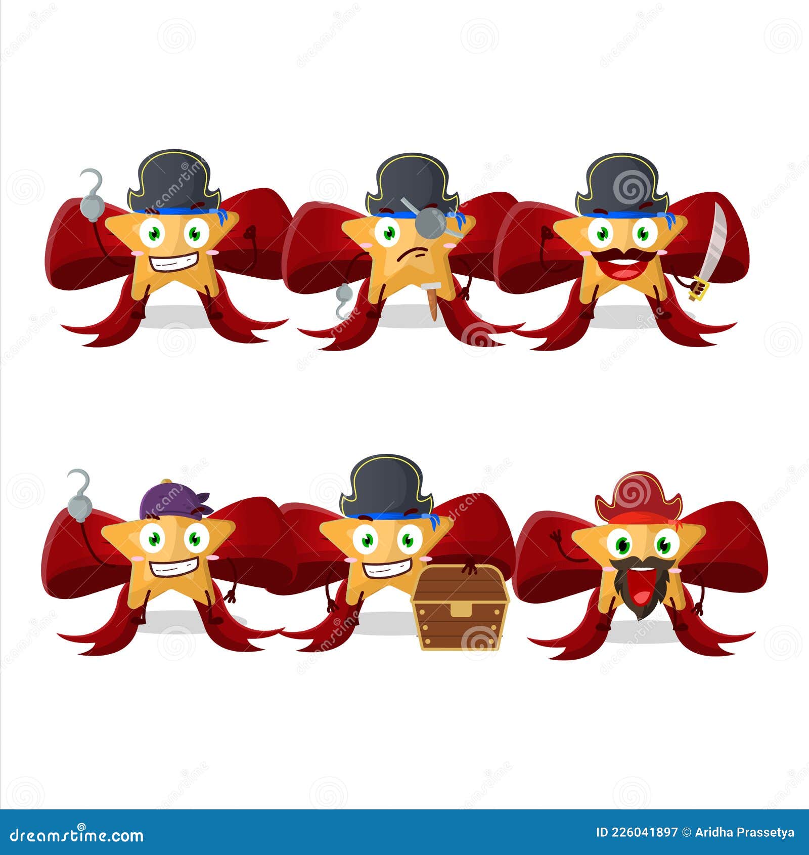 Cartoon Character of Red Bow with Star with Various Pirates Emoticons ...