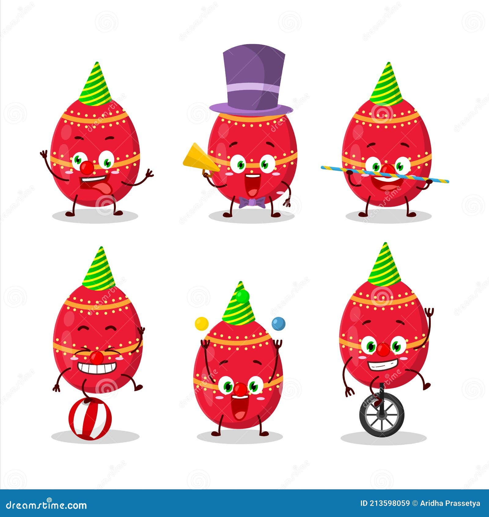 Cartoon Character of Red Easter Egg with Various Circus Shows Stock ...