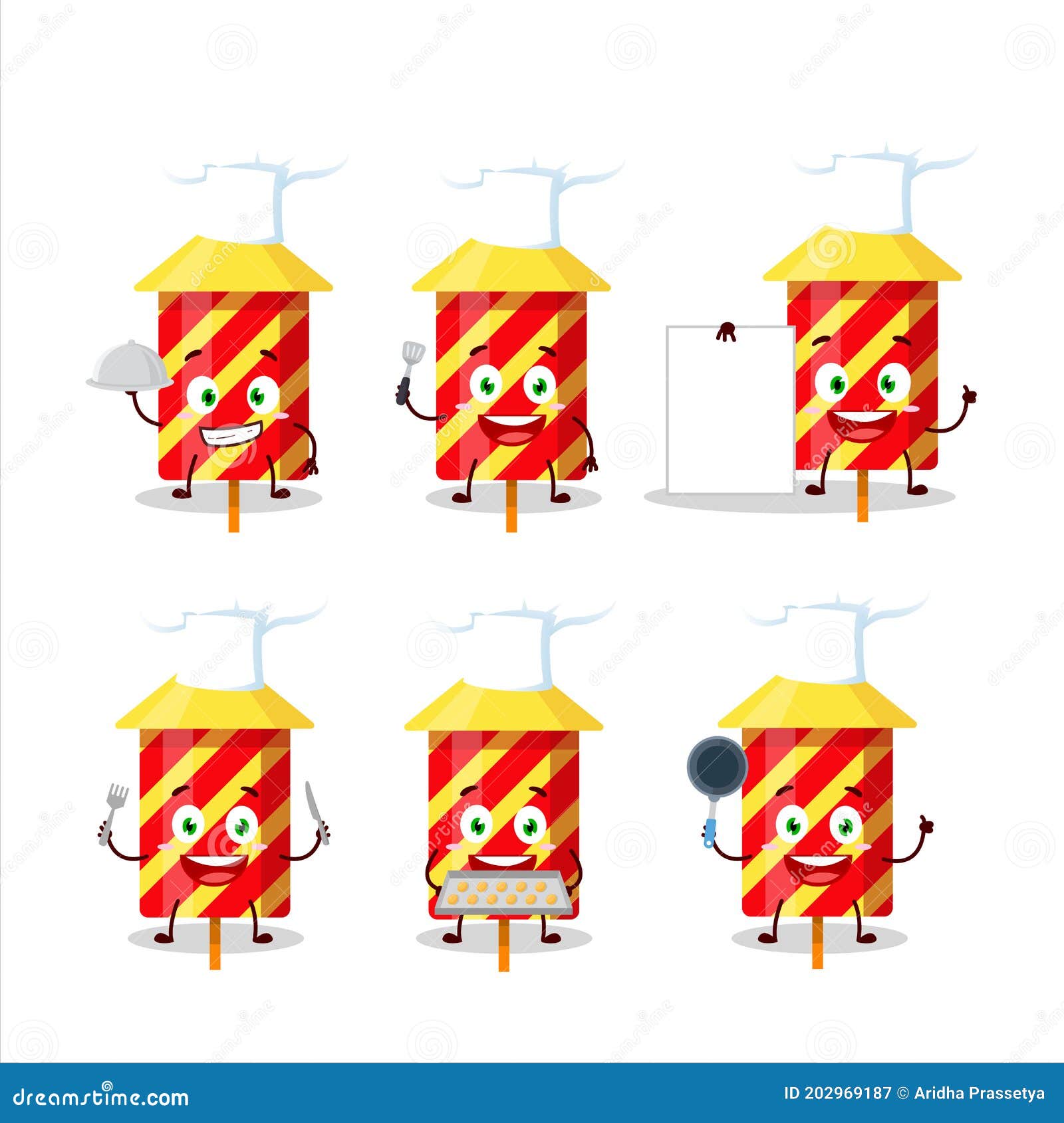 Cartoon Character of Red Firecracker with Various Chef Emoticons Stock ...