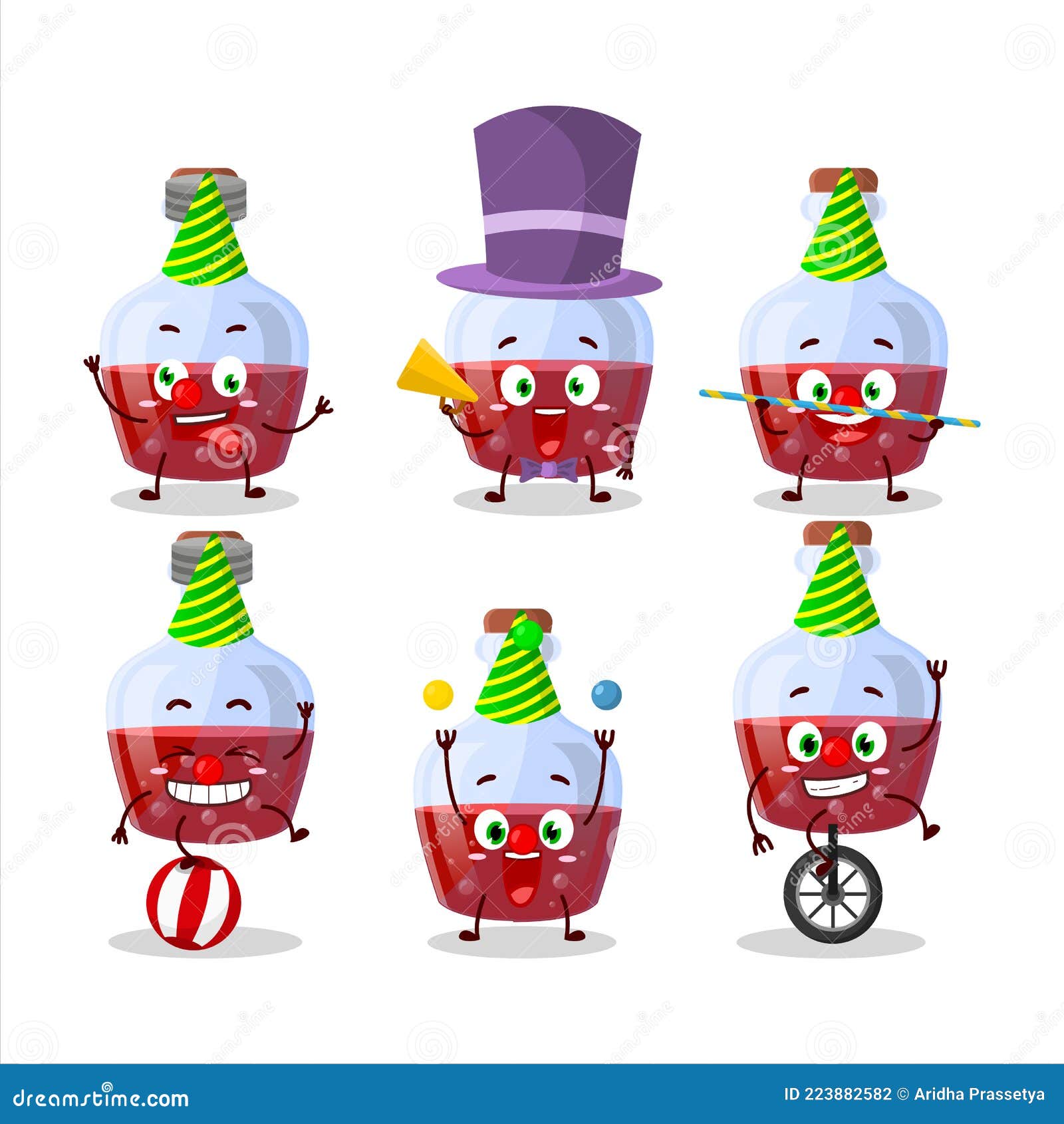 Cartoon Character of Red Magic Potion with Various Circus Shows Stock ...