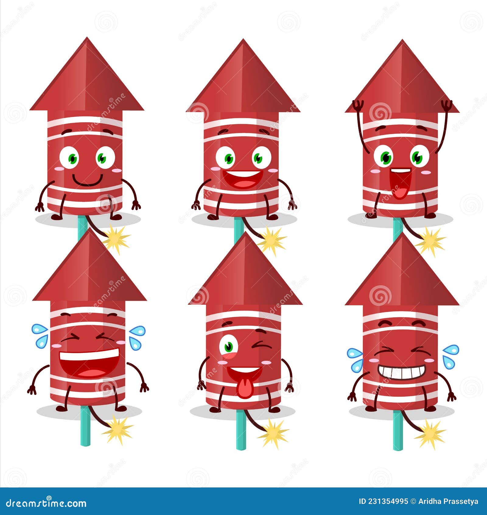Cartoon Character of Red Rocket Firework with Smile Expression Stock ...