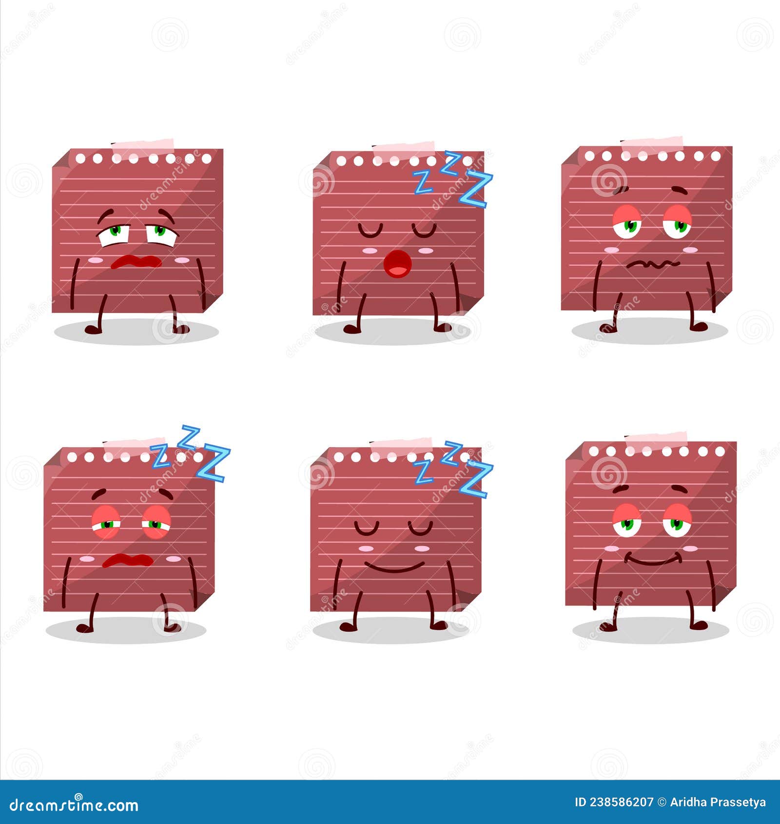 Cartoon Character of Red Sticky Note with Sleepy Expression Stock ...