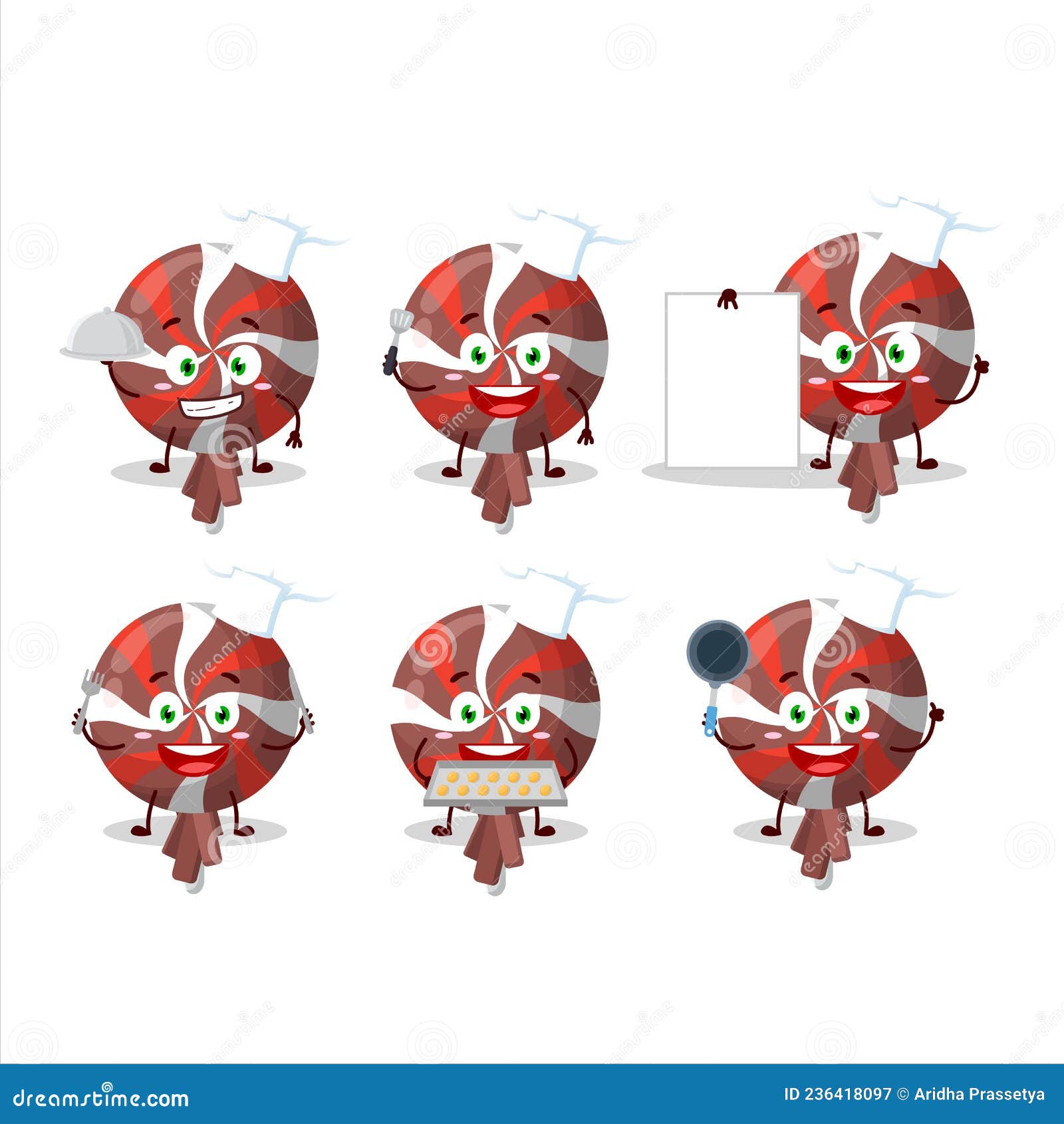Cartoon Character of Red Twirl Lolipop Wrapped with Various Chef ... Cartoon Character of Red Twirl Lolipop Wrapped with Various Chef ...